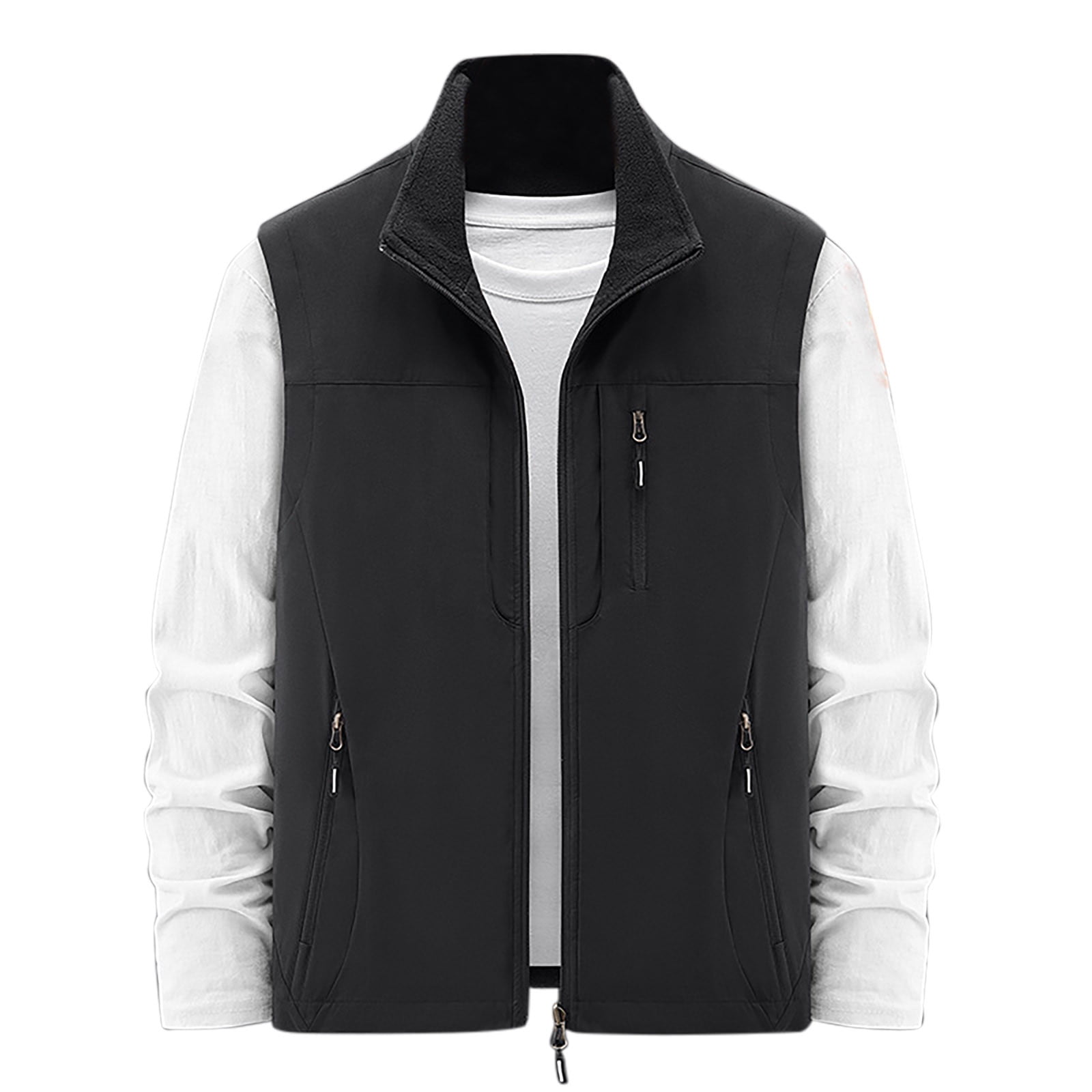 JUUYY Men's Work Vest Solid Color Stand Collar Full Zip Up Waterproof ...