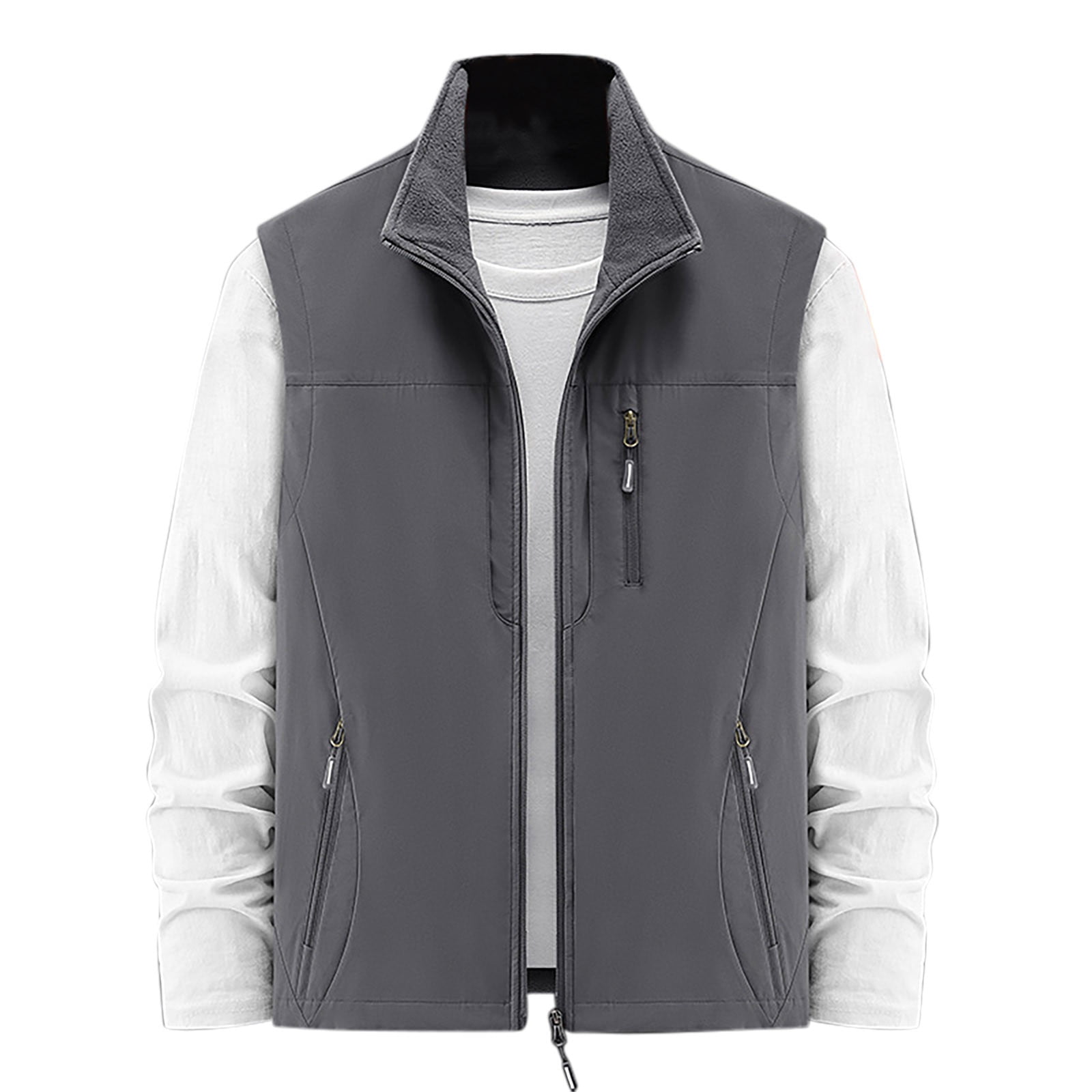 JUUYY Men's Work Vest Solid Color Stand Collar Full Zip Up Waterproof ...