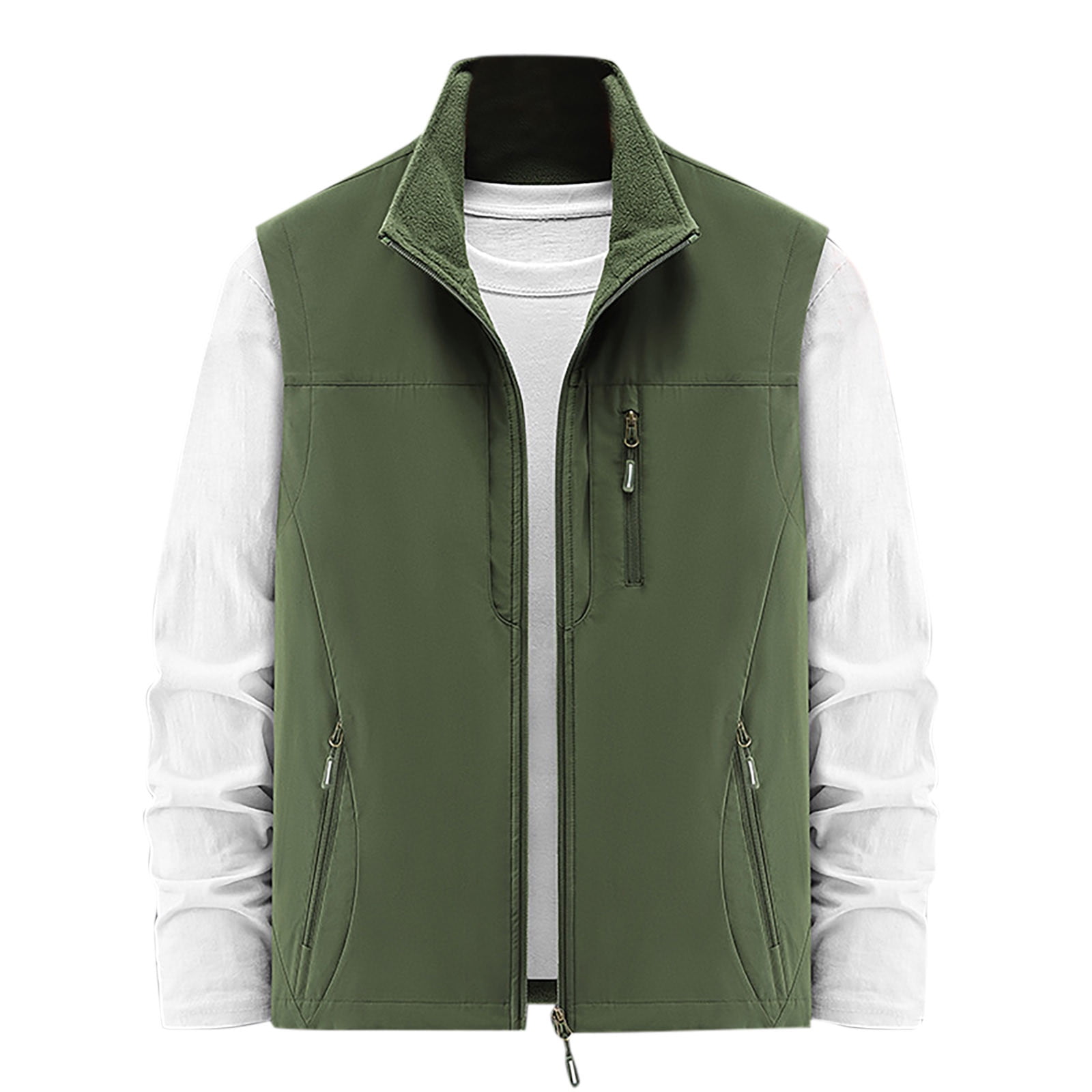 JUUYY Men's Work Vest Solid Color Stand Collar Full Zip Up Waterproof ...