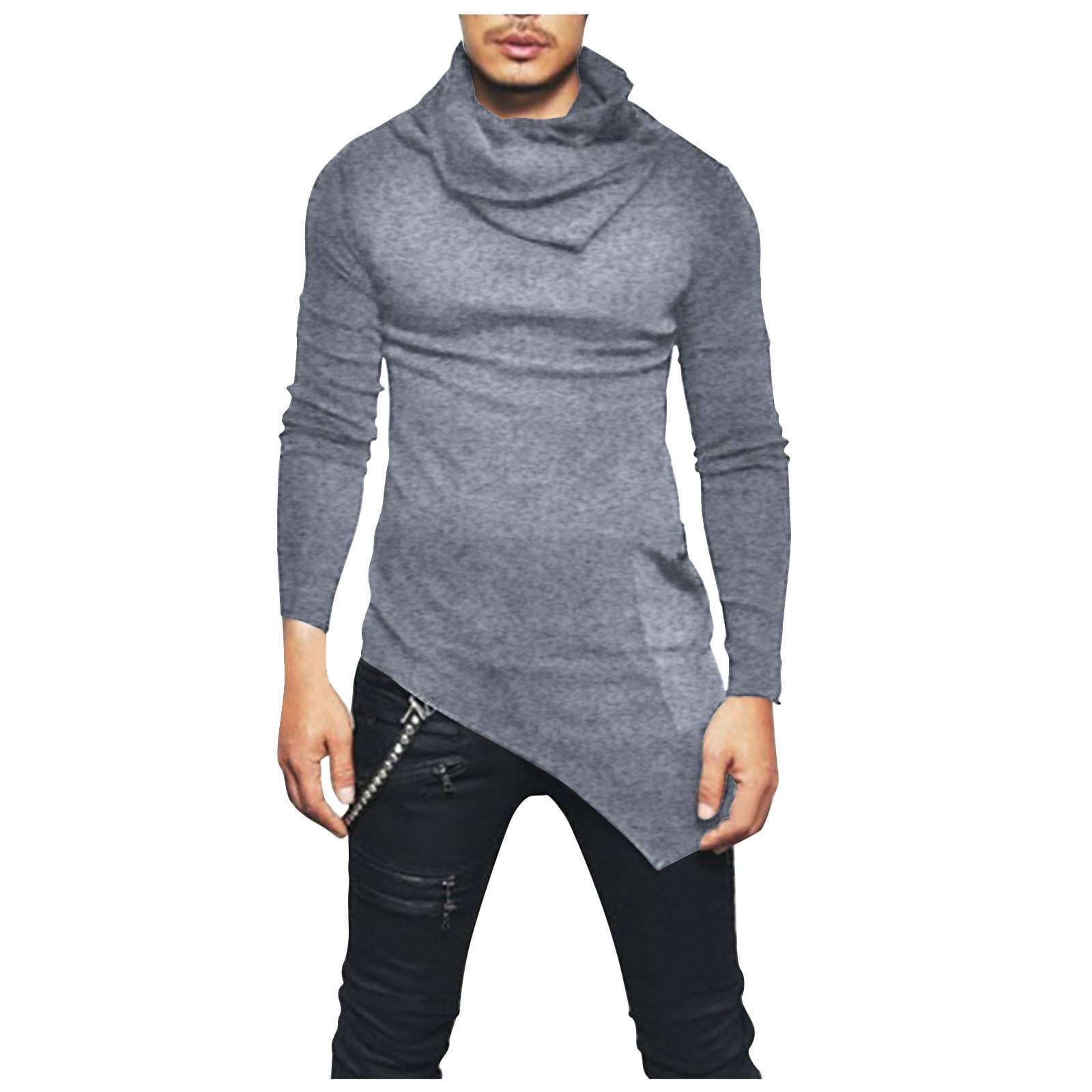 JUUYY Mens Fashion Vintage Asymmetric Pile Heap Collar Solid Color Long ...