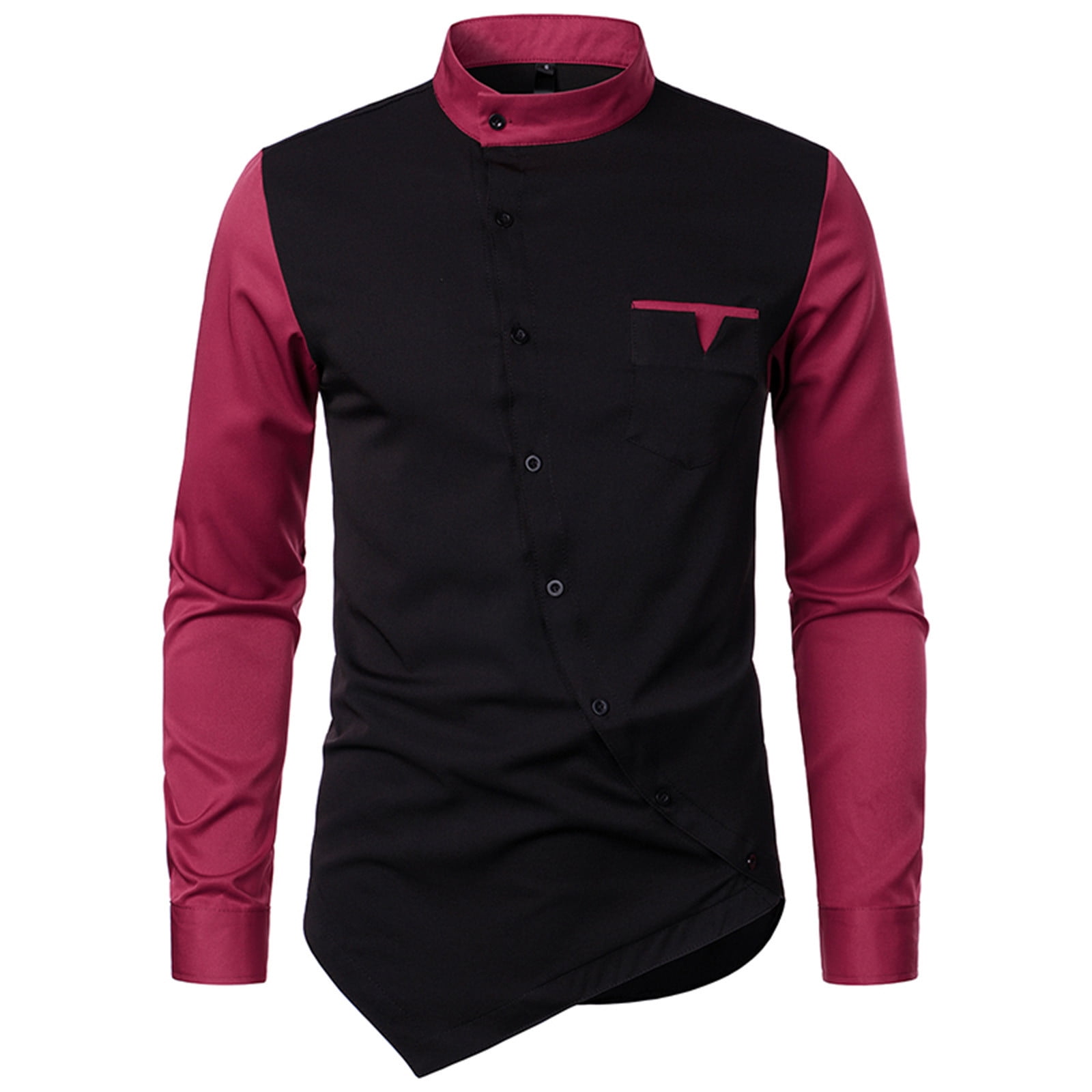 JUUYY Mens Hipster Patchwork Slim Fit Long Sleeve Band Collar Dress ...