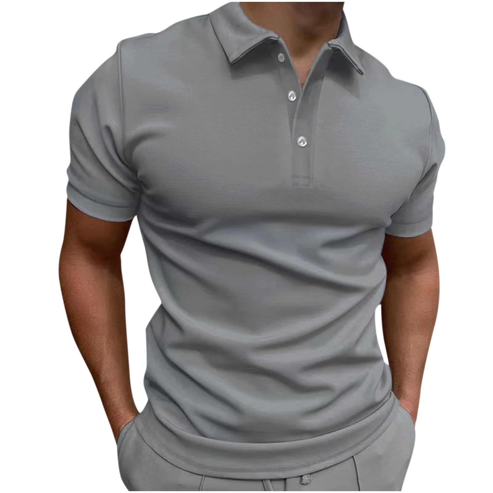 Juuyy Mens Lapel Quarter Button Shirt Tops Summer Casual Solid Short