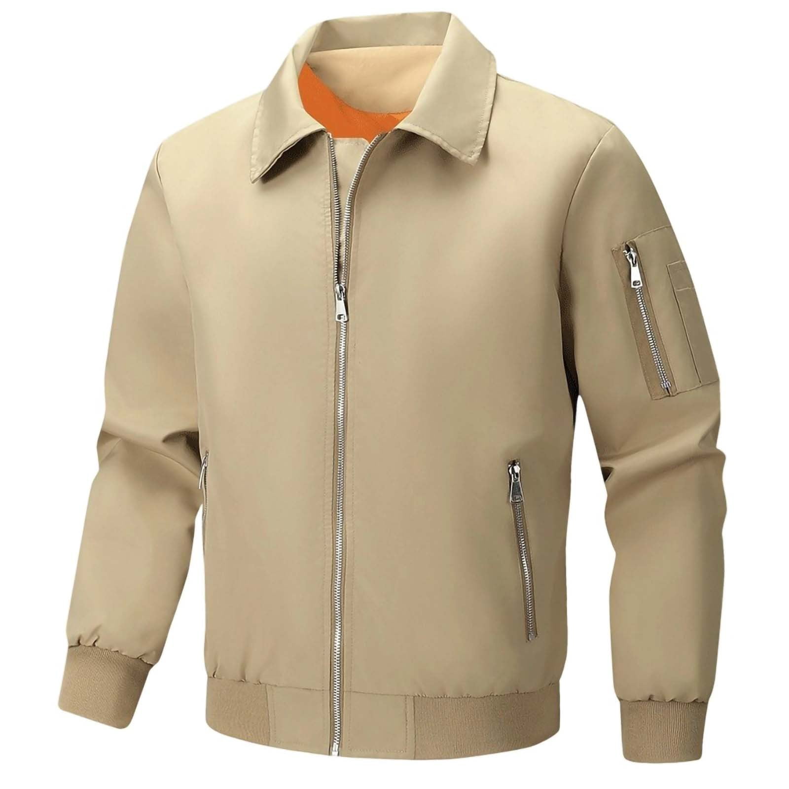 JUUYY Mens Lightweight Jackets Windbreaker Full Zip Up Lapel Collar ...