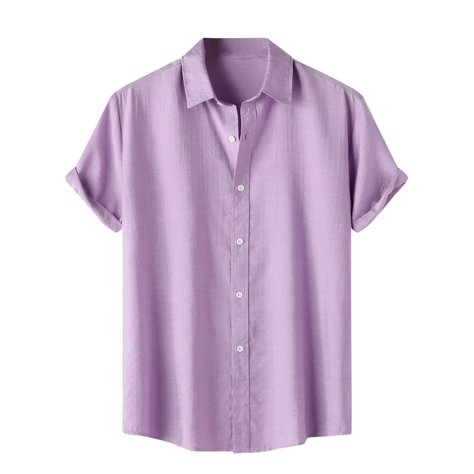 JUUYY Mens Summer Solid Color Button Up Shirt Casual Turn Down Collar ...