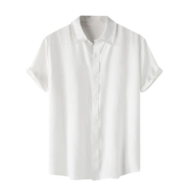 JUUYY Mens Summer Solid Color Button Up Shirt Casual Turn Down Collar ...