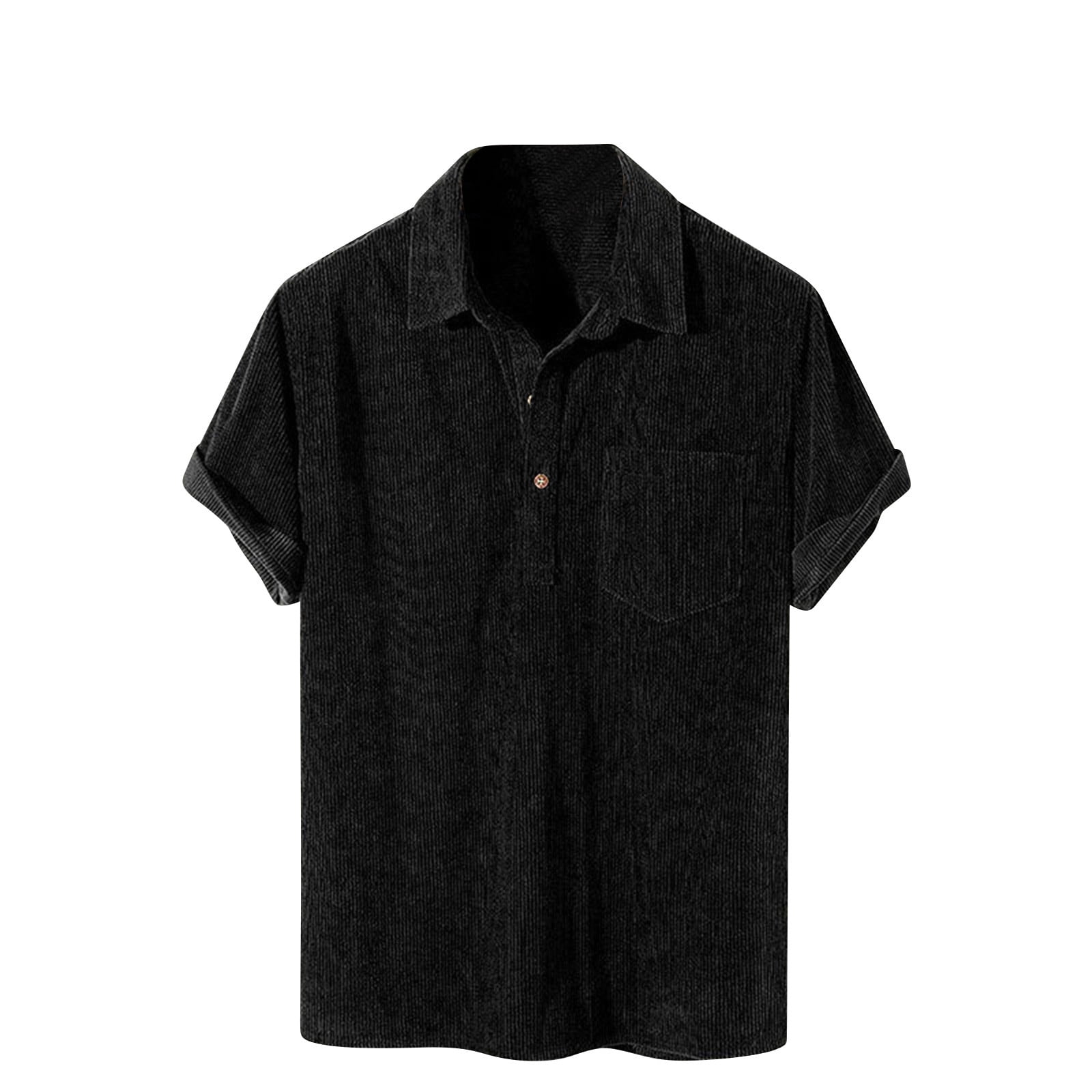 Juuyy Mens Summer Vintage Corduroy Trendy Solid Color Pocket Shirt