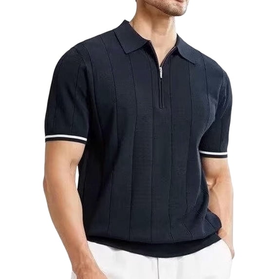 JUUYY Mens Zipper Shirts 1/4 Zip Short Sleeve Textured Knit Shirt ...