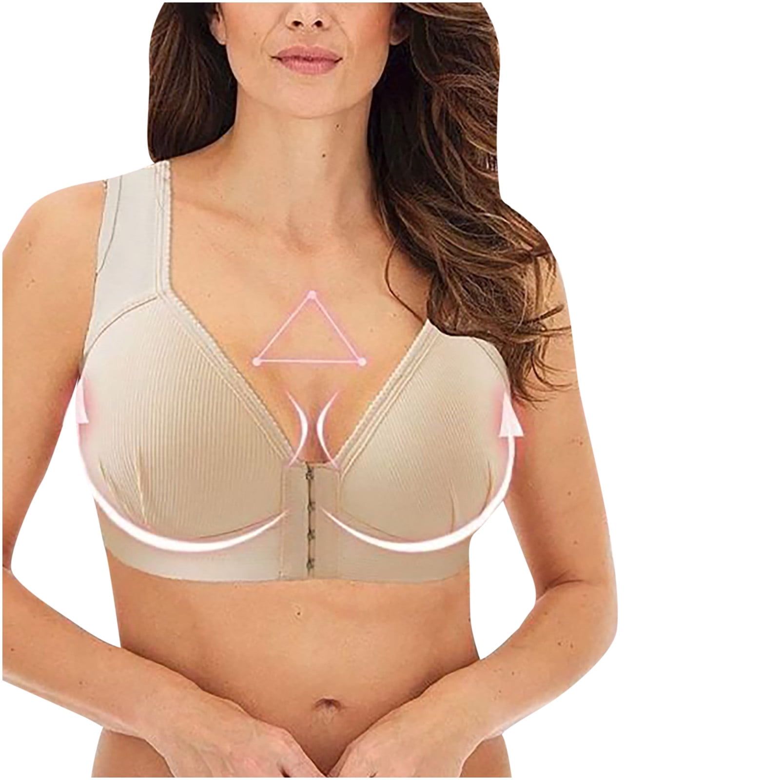 JUUYY Plus Size Women's Full Coverage Front Closure Wire Free Back Support Bra, Front Close Bra ...