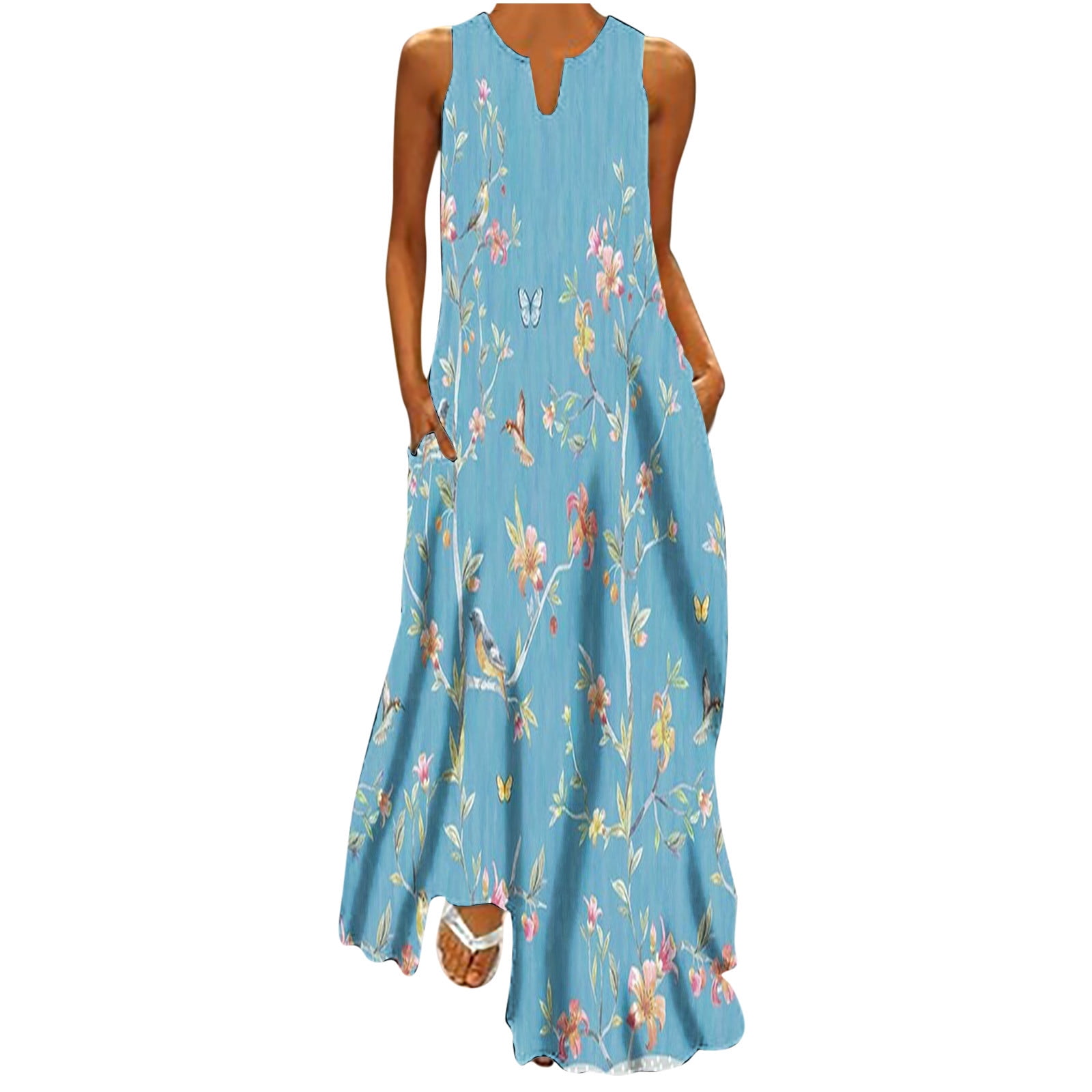 Juuyy Summer Floral Dresses For Women Casual V Neck Sleeveless Graphic