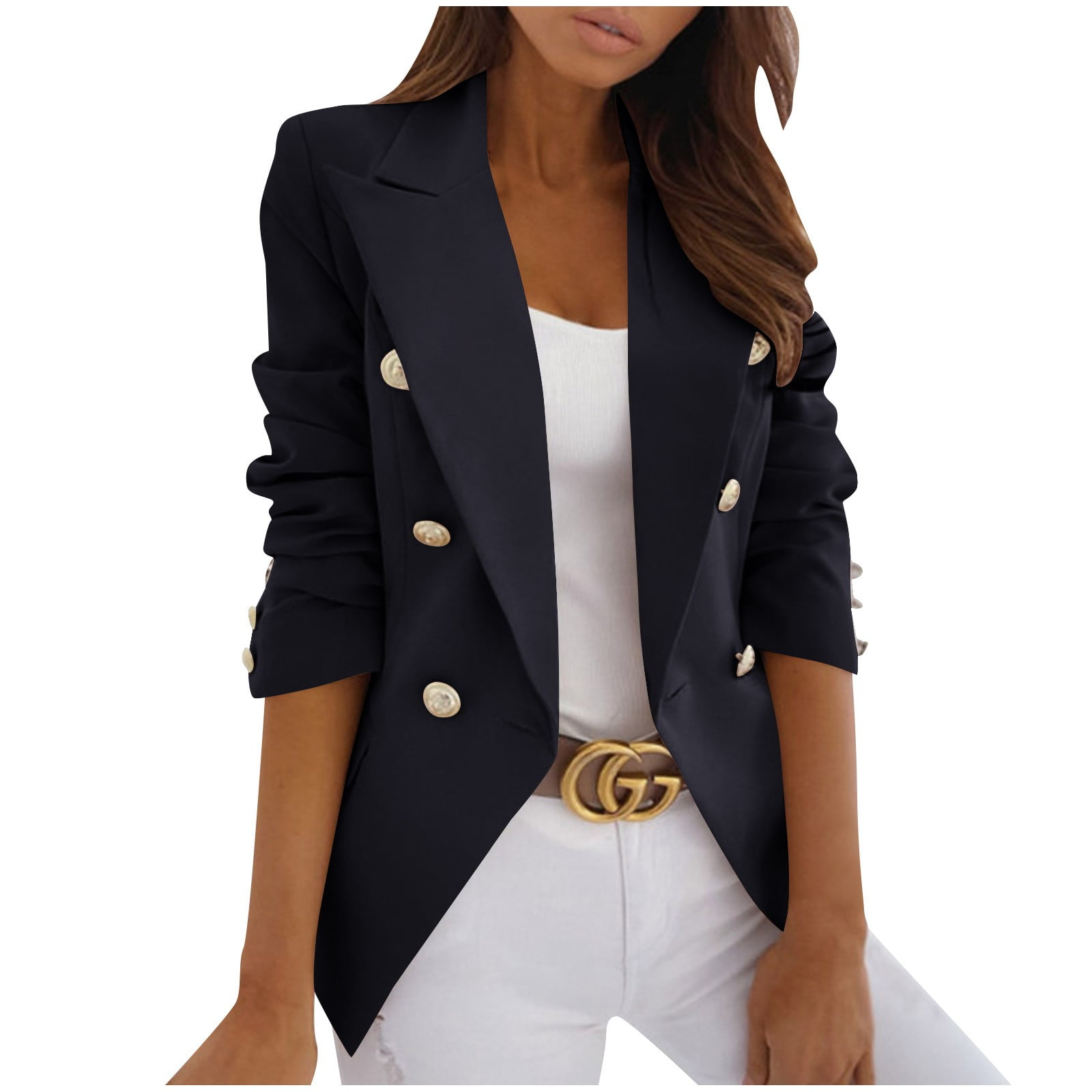 JUUYY Women's Double Breasted Blazer with Gold Buttons Elegant Work ...
