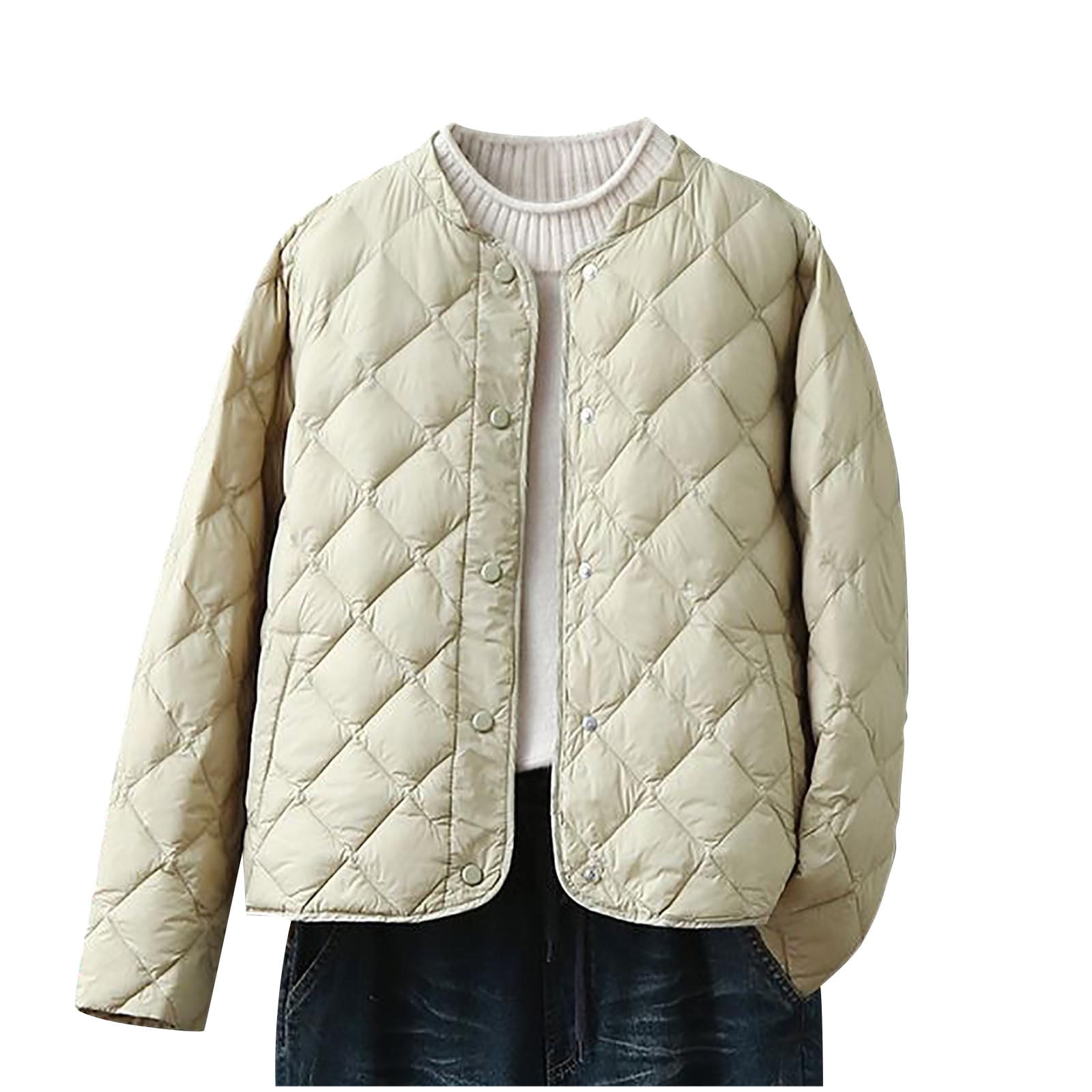 JUUYY Women's Lightweight Quilted Puffer Jackets Button Down Collarless ...