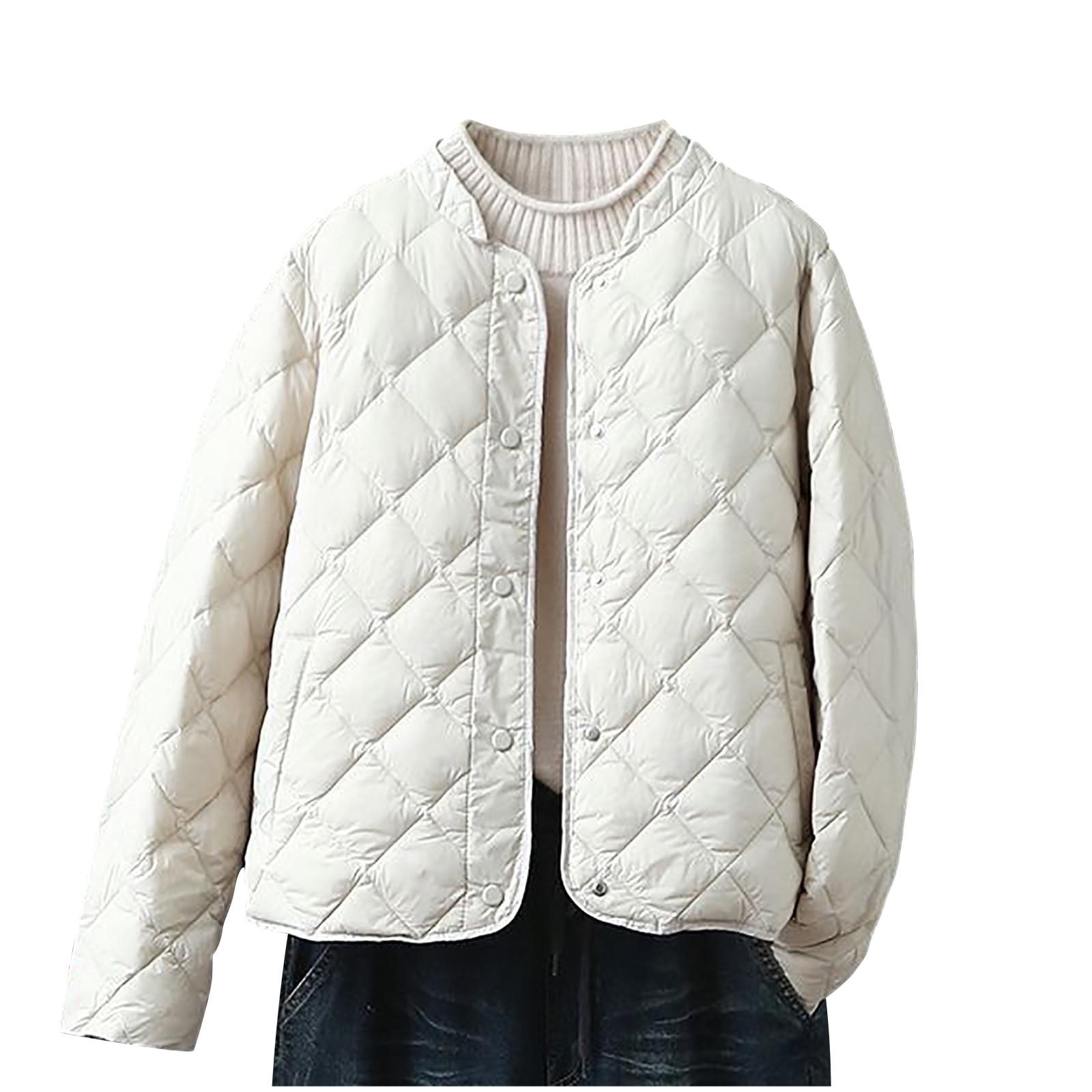 JUUYY Women's Lightweight Quilted Puffer Jackets Button Down Collarless ...
