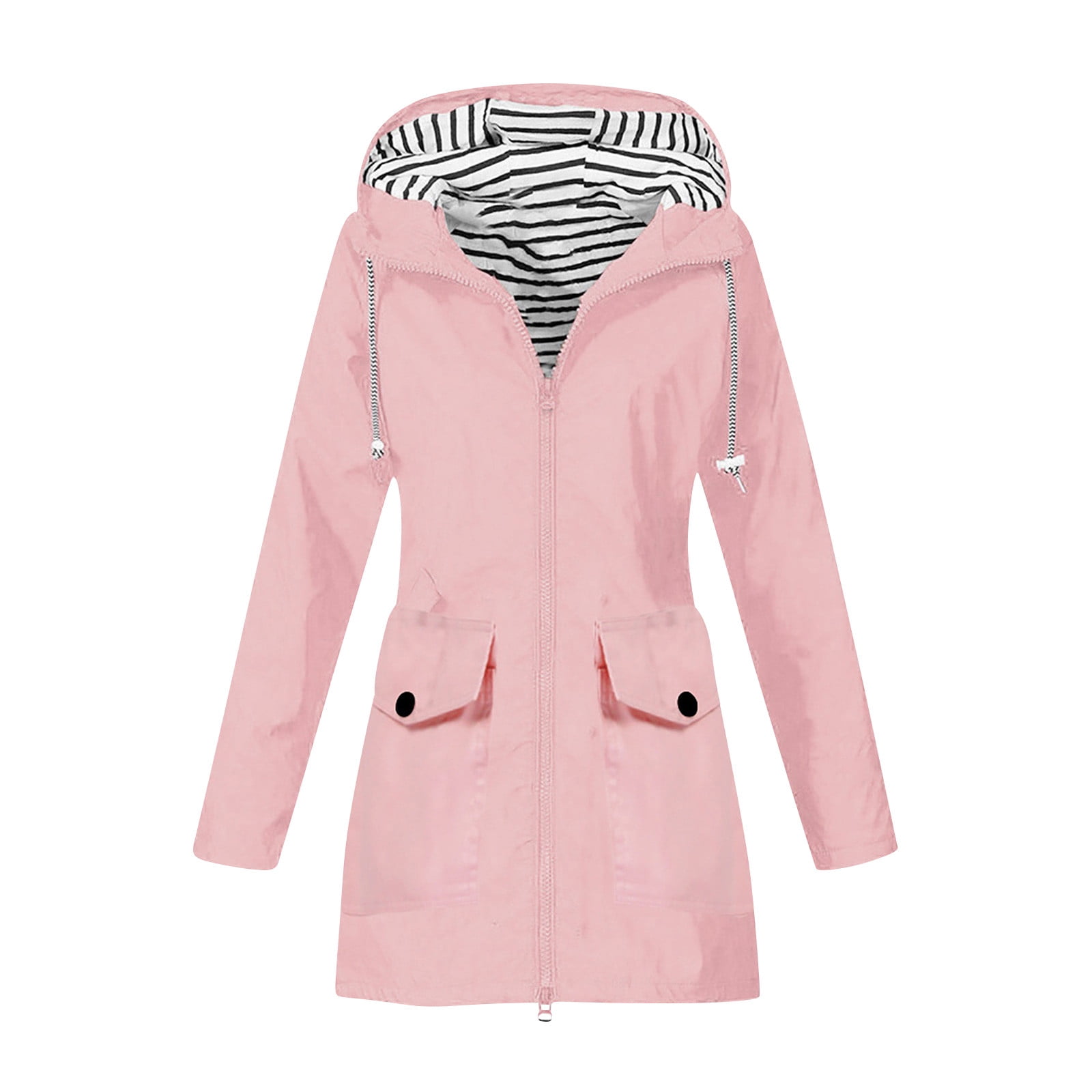 JUUYY Women's Rain Jacket Lightweight Waterproof Striped Hooded Rain ...