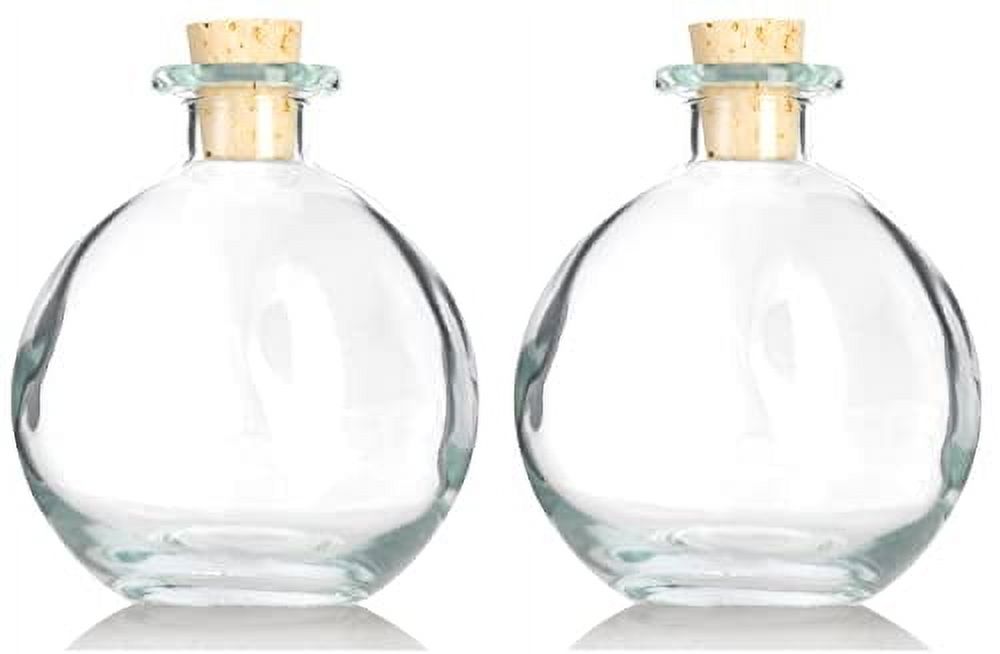 JUVITUS 8.5 oz Clear Glass Round Bulb Bottle with Cork Stopper + Funnel ...
