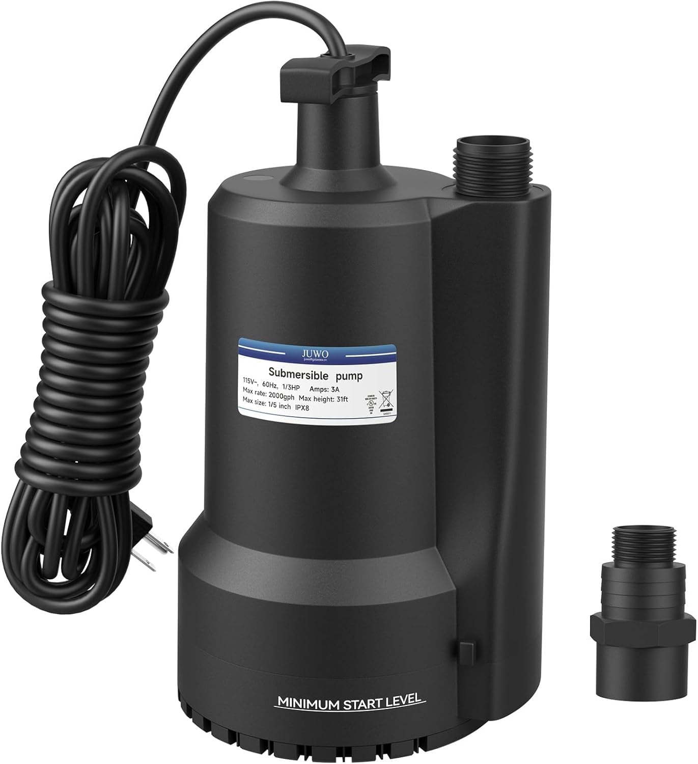 JUWO 1/3 HP Submersible Utility Pump, 2000 GPH Portable Water Pump with ...