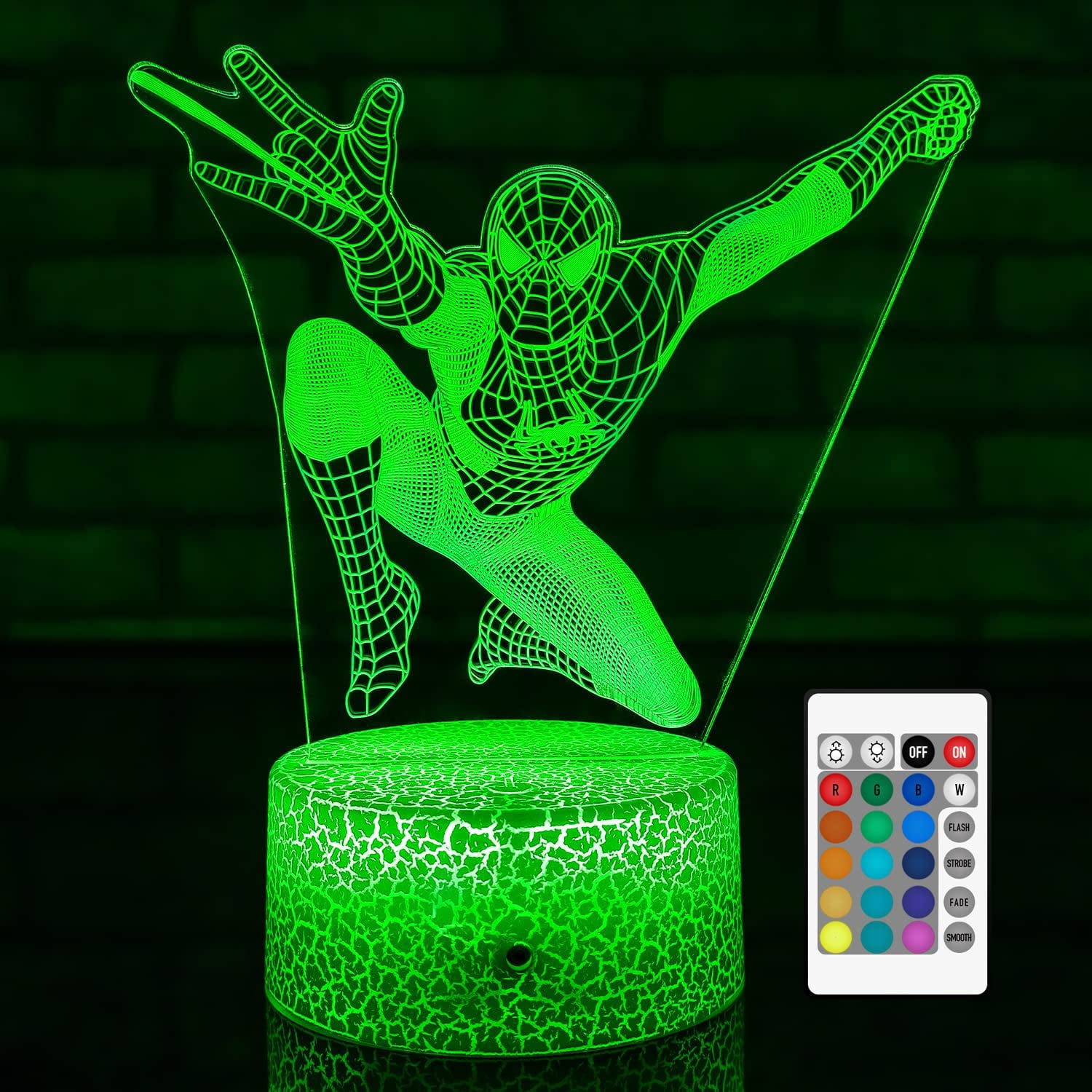 JUWYT Night Light for Kids Cool Gifts 3D Spider Man Lamp with Remote ...