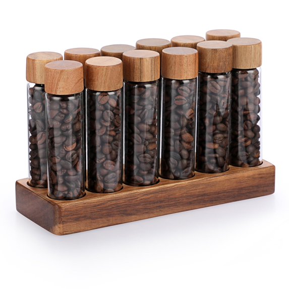 JUXYES Set of 12 Single Dose Coffee Bean Storage Tubes with Wooden ...