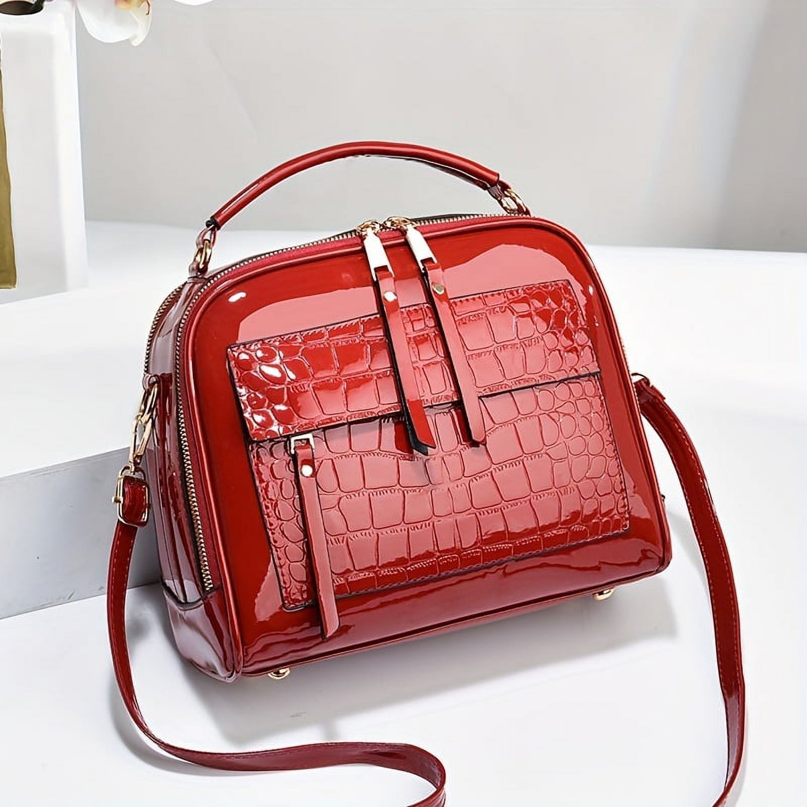 JUYGO Crocodile Pattern Patent Leather Handbag - Timeless Retro Style ...