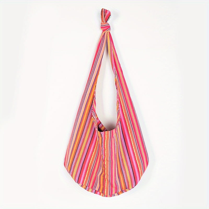 JUYGO Foldable Hemp Striped Slouchy Shoulder Bag - No-Closure, Cotton ...