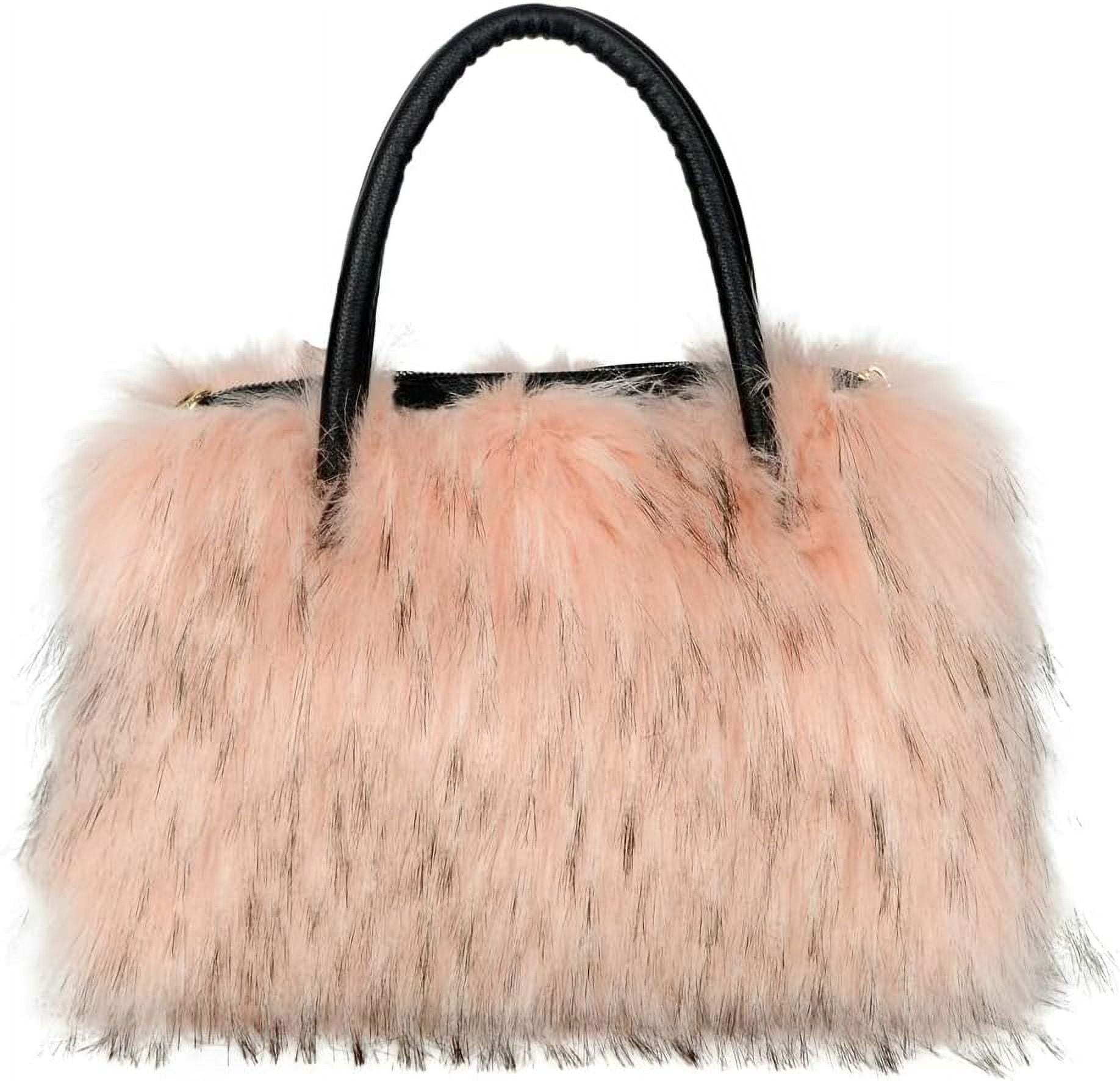 JUYGO Furry Tote Bag for Women Fuzzy Faux Fur Large Tote Handbag Cute ...