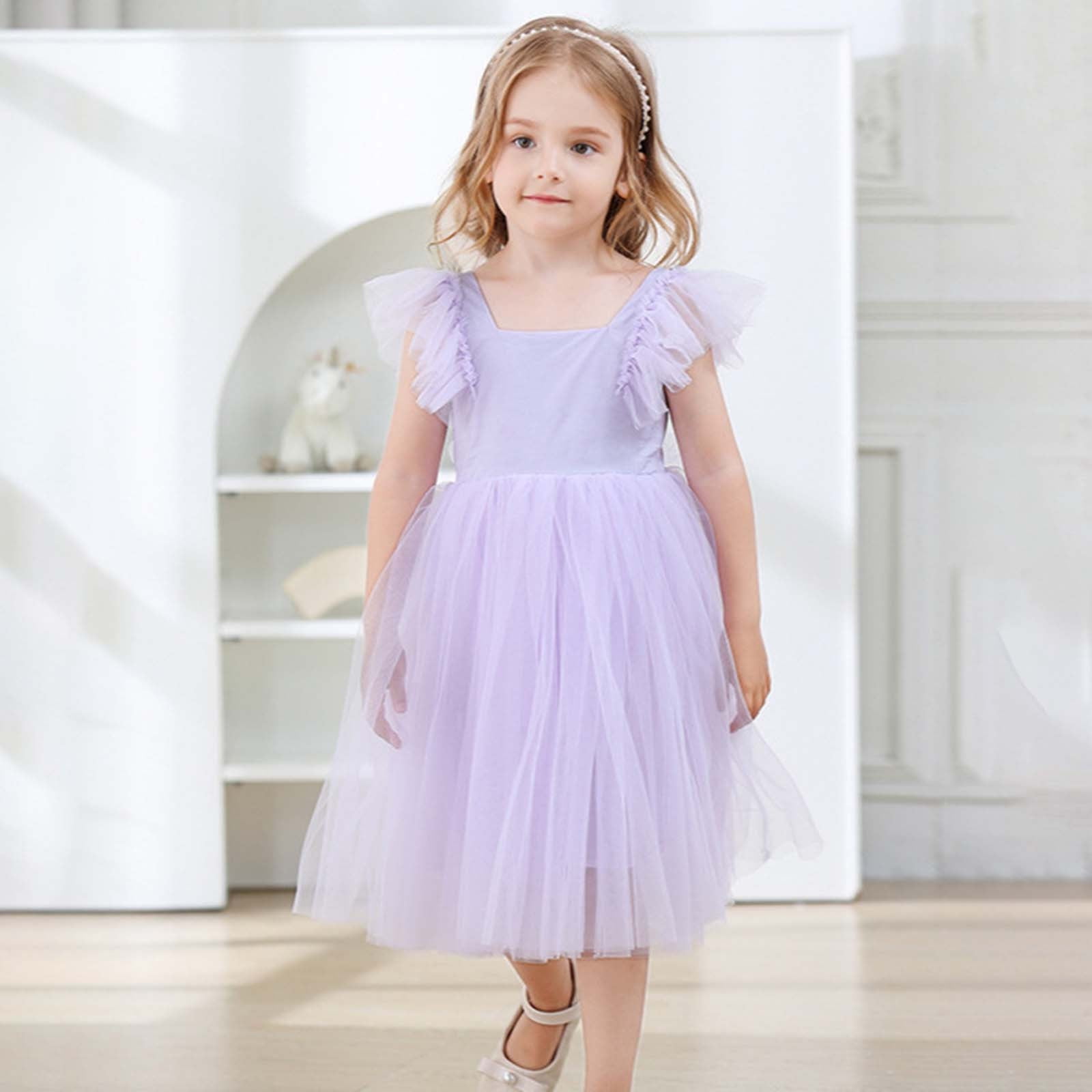 JUoaLXG Toddler Girls Casual Dresses Summer Ruffle Short Sleeve Square ...