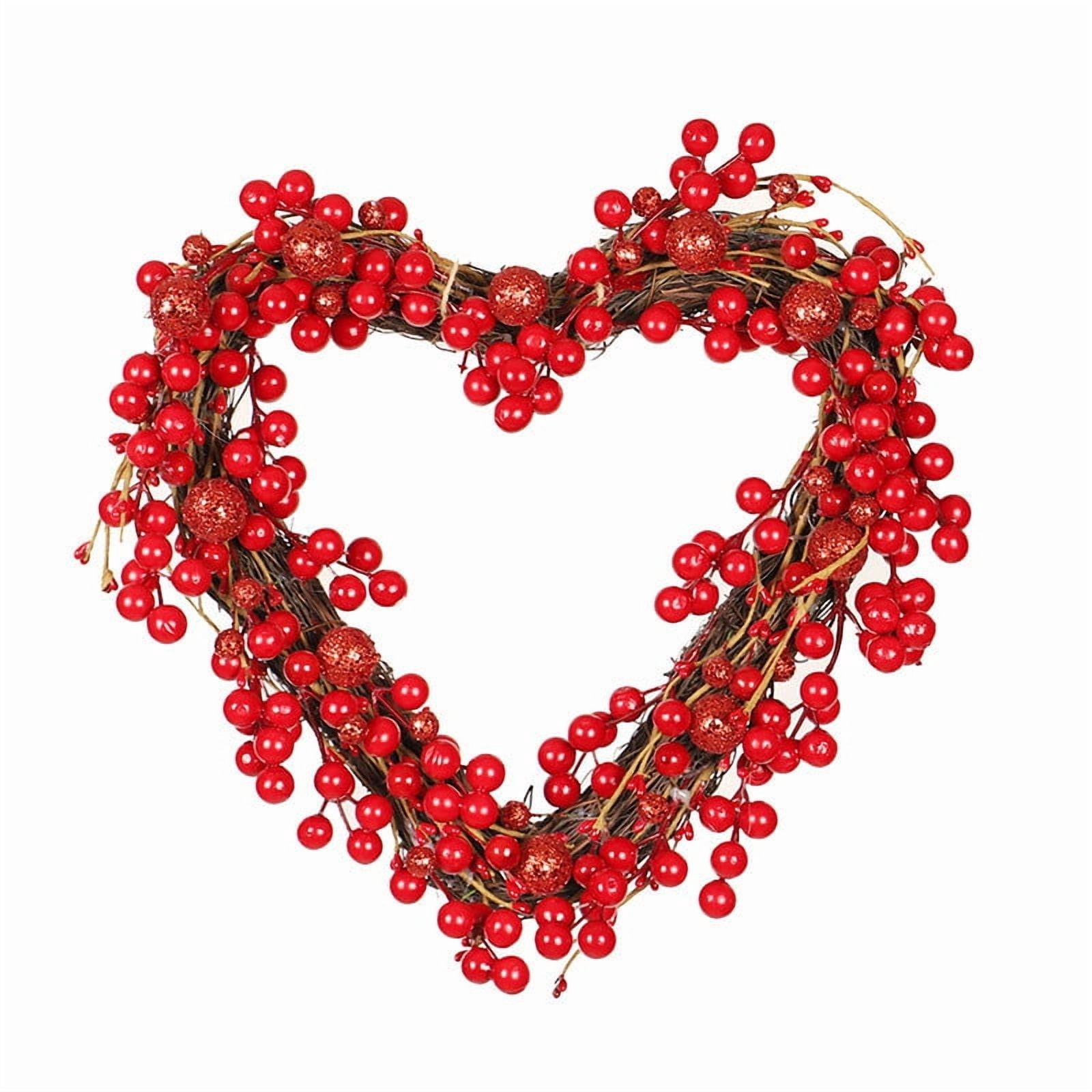 JVBTVB 13.8 Inch Red Berry Heart Wreath For Valentine'S Day, Artificial ...