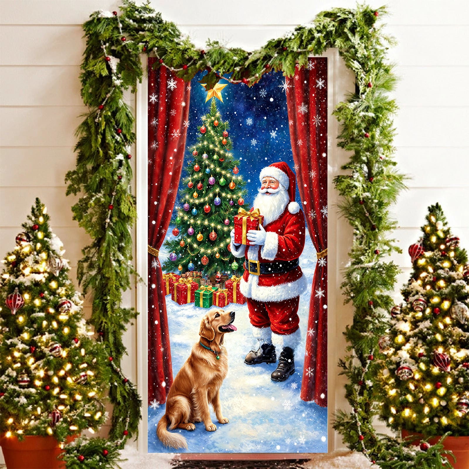 JVBTVB 35X72 Inch Christmas Door Cover with Santa Claus Design ...