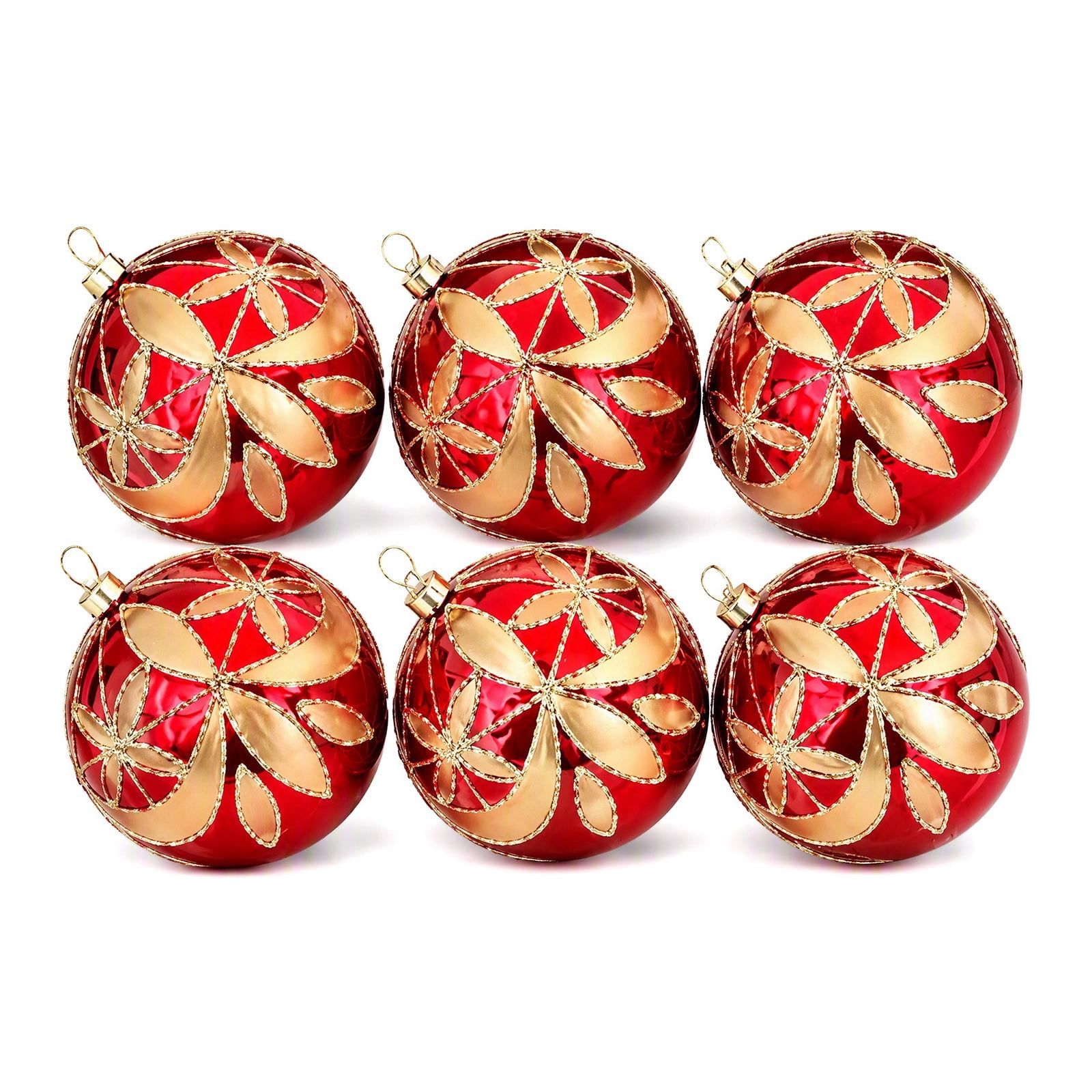 JVBTVB 6PCS Shatterproof Christmas Baubles with Hand Golden Floral ...