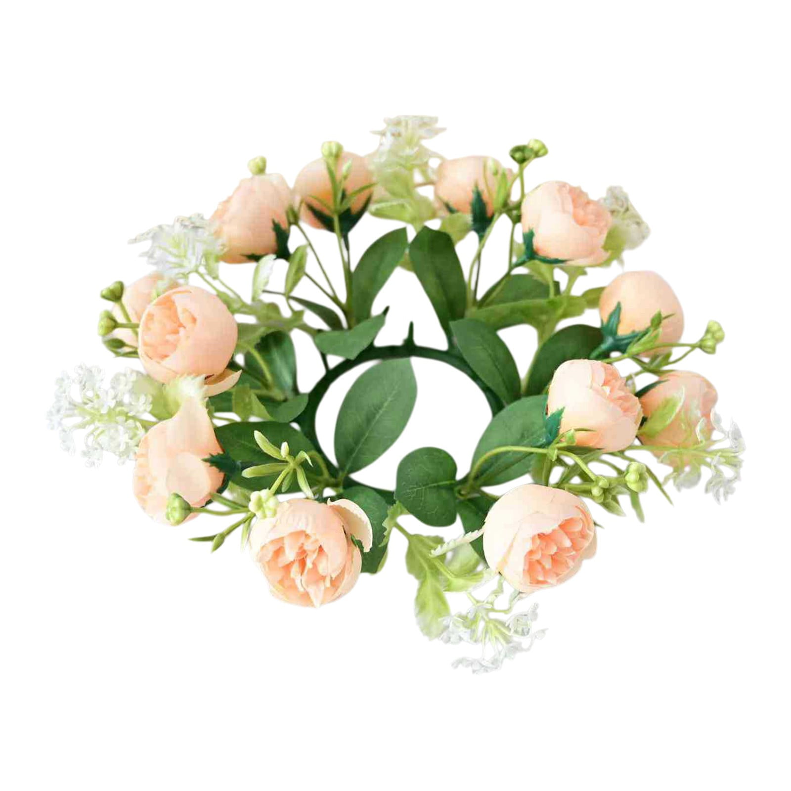 JVBTVB Artificial Small Tea Rose Candle Ring, 9.8 Inch Floral Wreath ...
