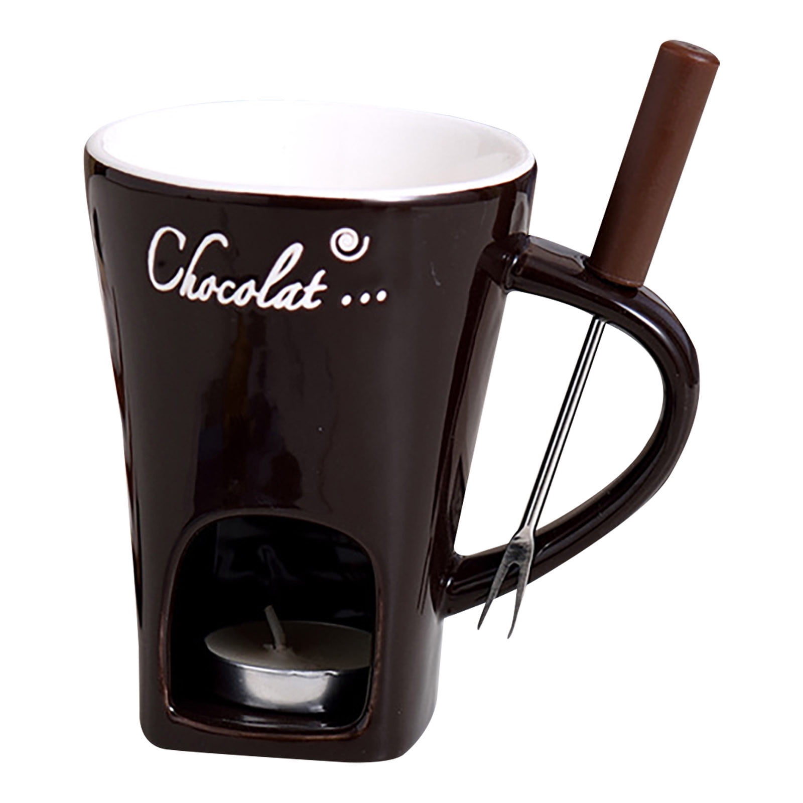 JVBTVB Ceramic Chocolate Fondue Pot with 4 Forks, Candle Warming ...