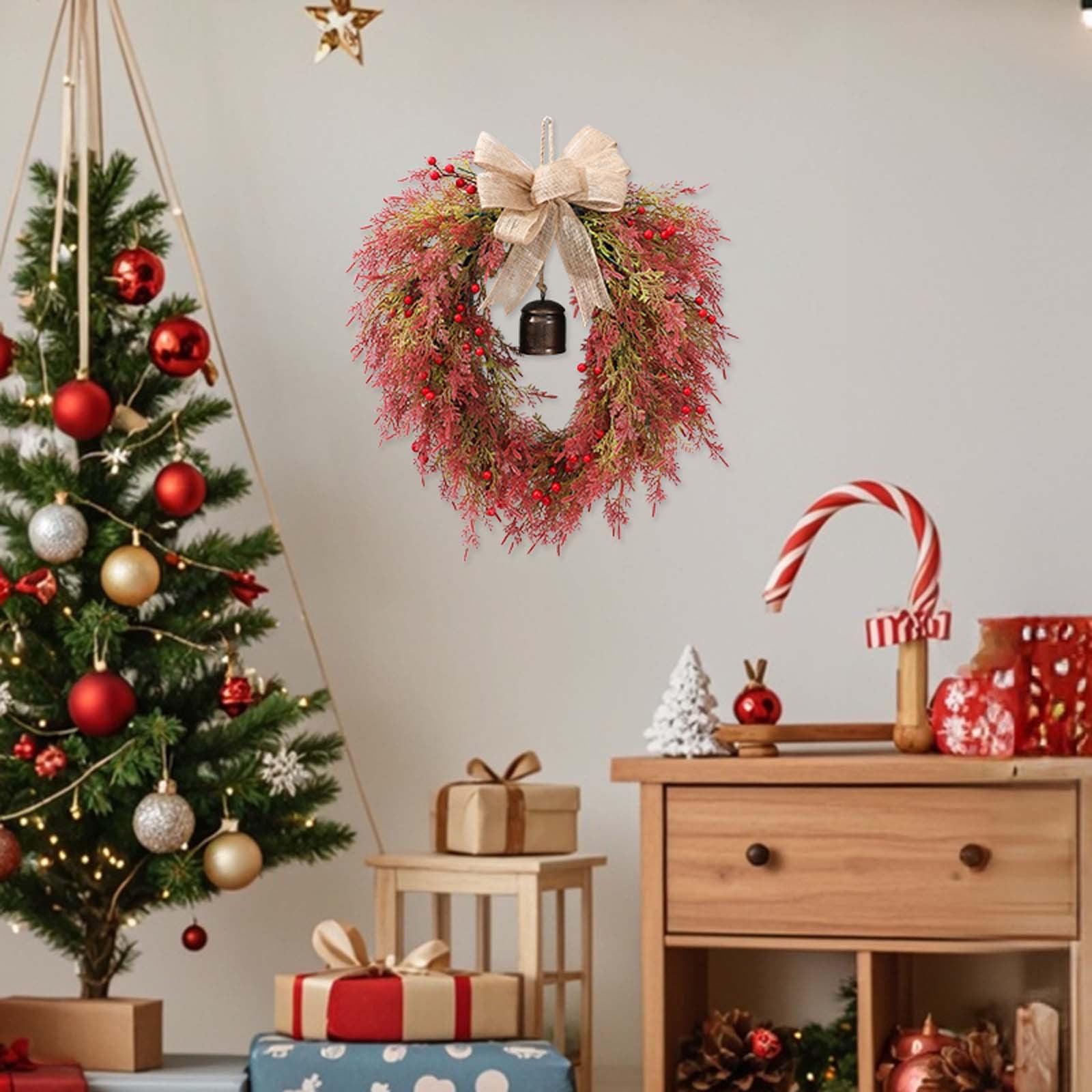 JVBTVB Christmas Wreath with Bow Bells, Textured Linen Front Door ...