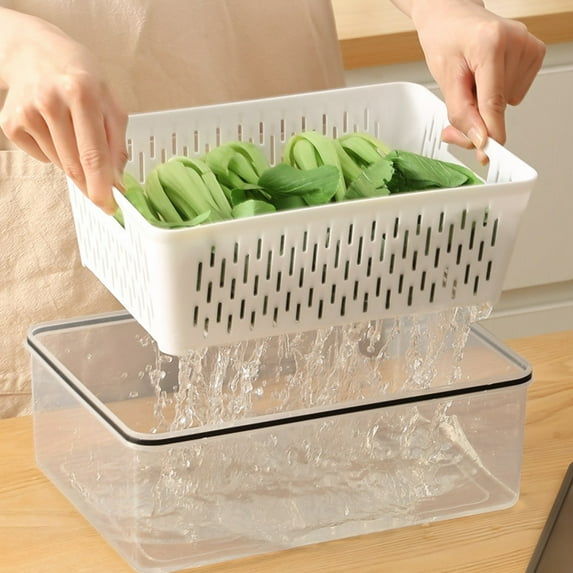 JVBTVB Double Layer Food Storage Container with Double Drainage ...