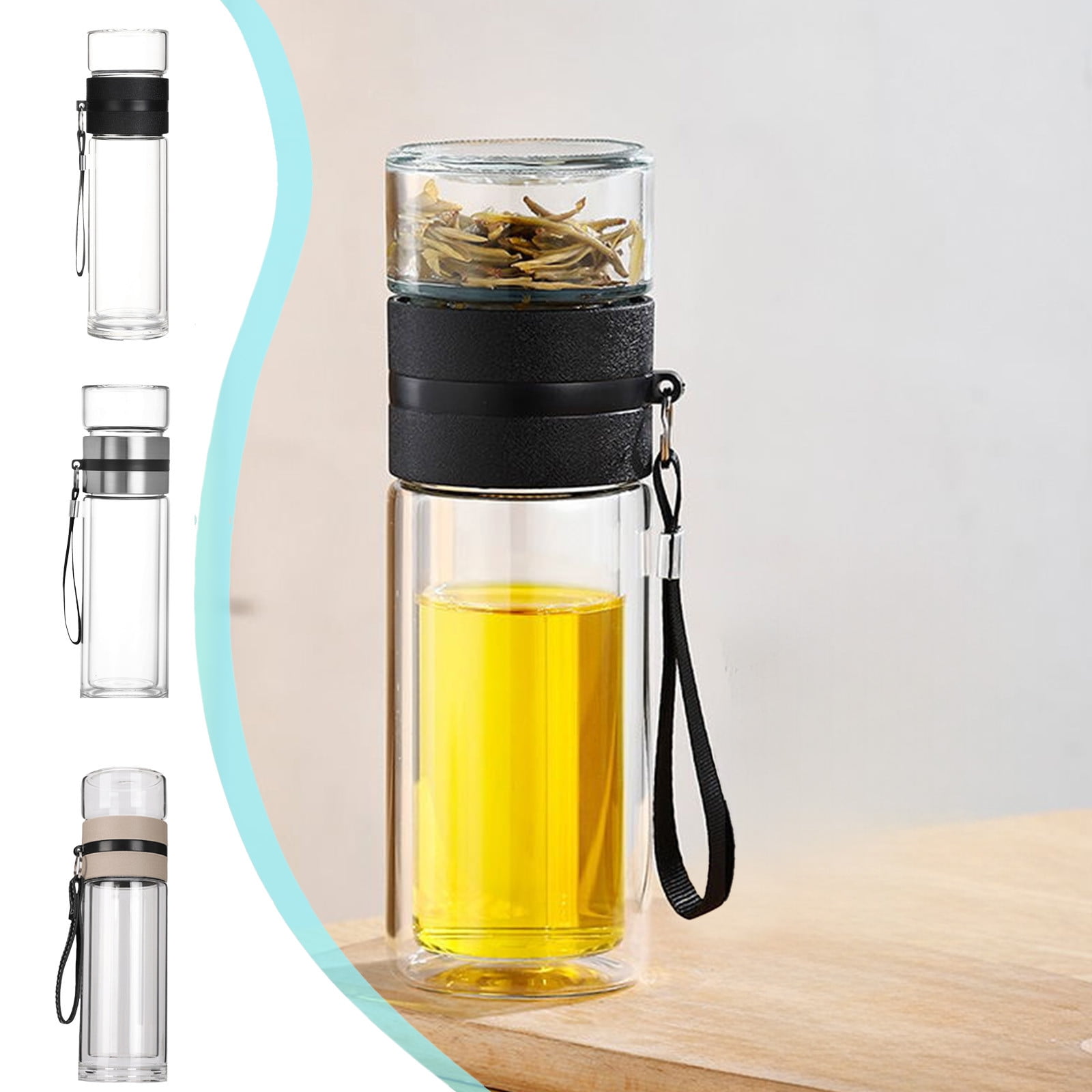 JVBTVB Double Wall Glass Water Bottle with Infuser, Heat Proof Tea ...