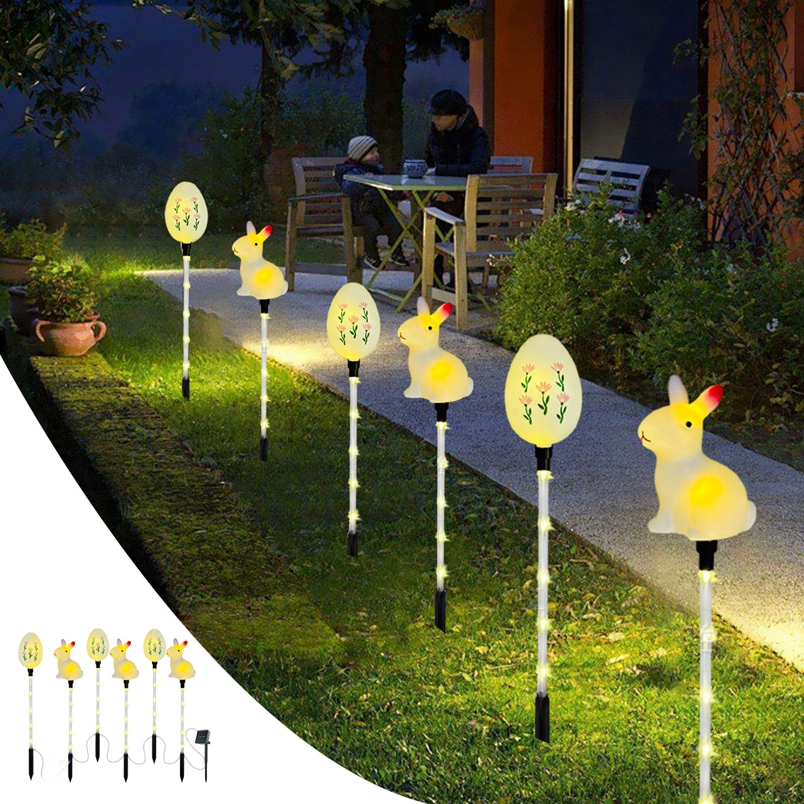 JVBTVB Easter Solar Lights Outdoor – 5-in-1 Bunny & Egg LED Garden ...