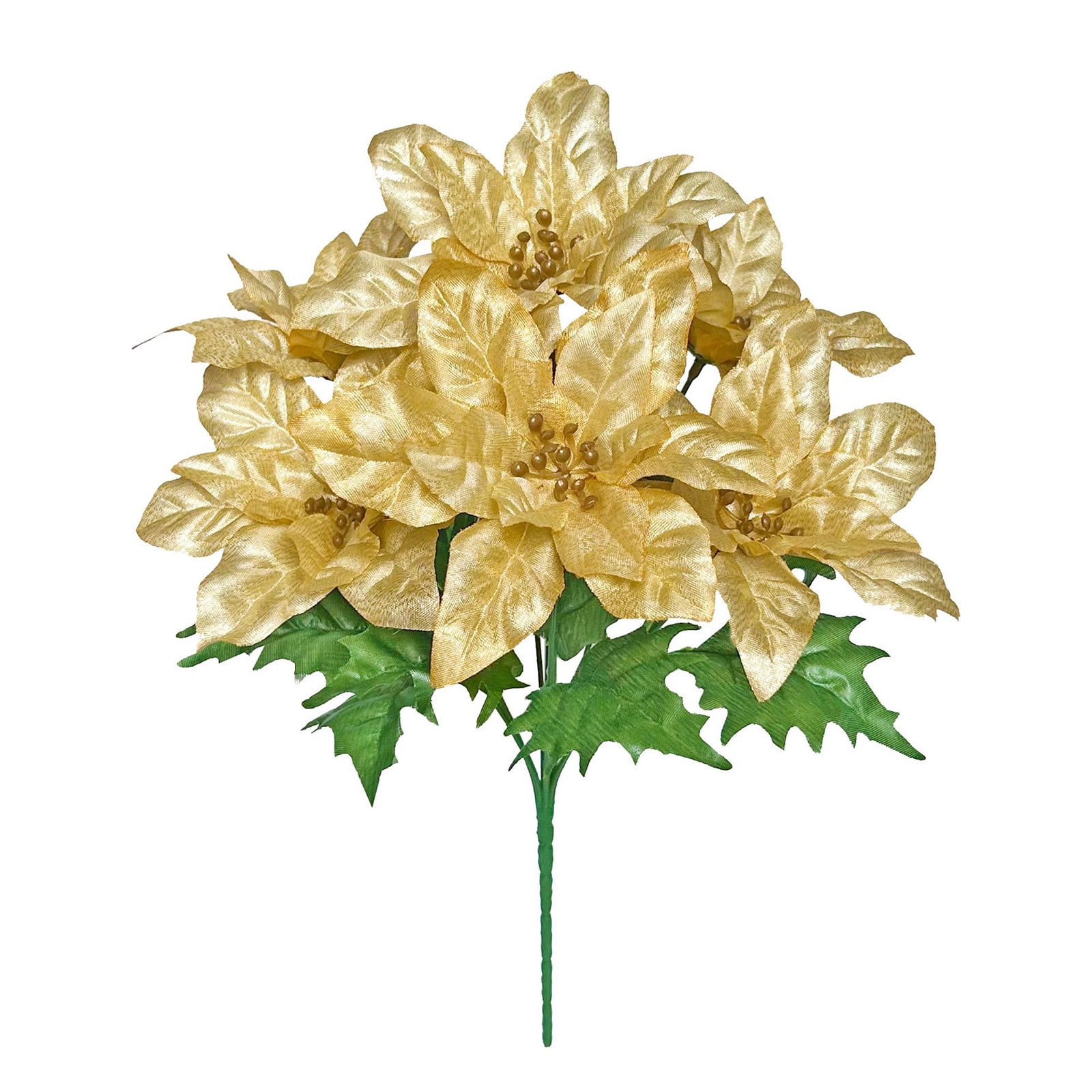 JVBTVB Gold Christmas Artificial Flower Bouquet – 7-Head Faux Flannel ...