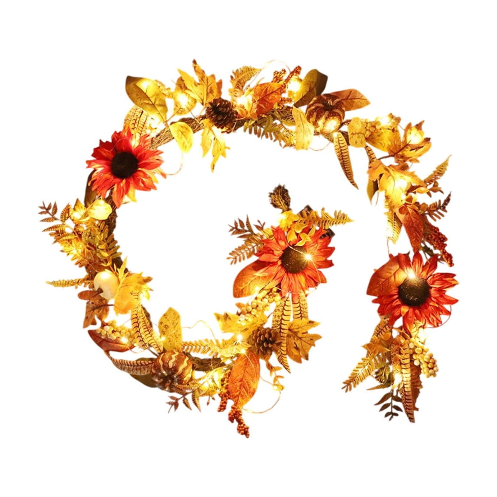 JVBTVB Halloween Rattan Wreath with Pumpkin and Sunflower - Lighted ...