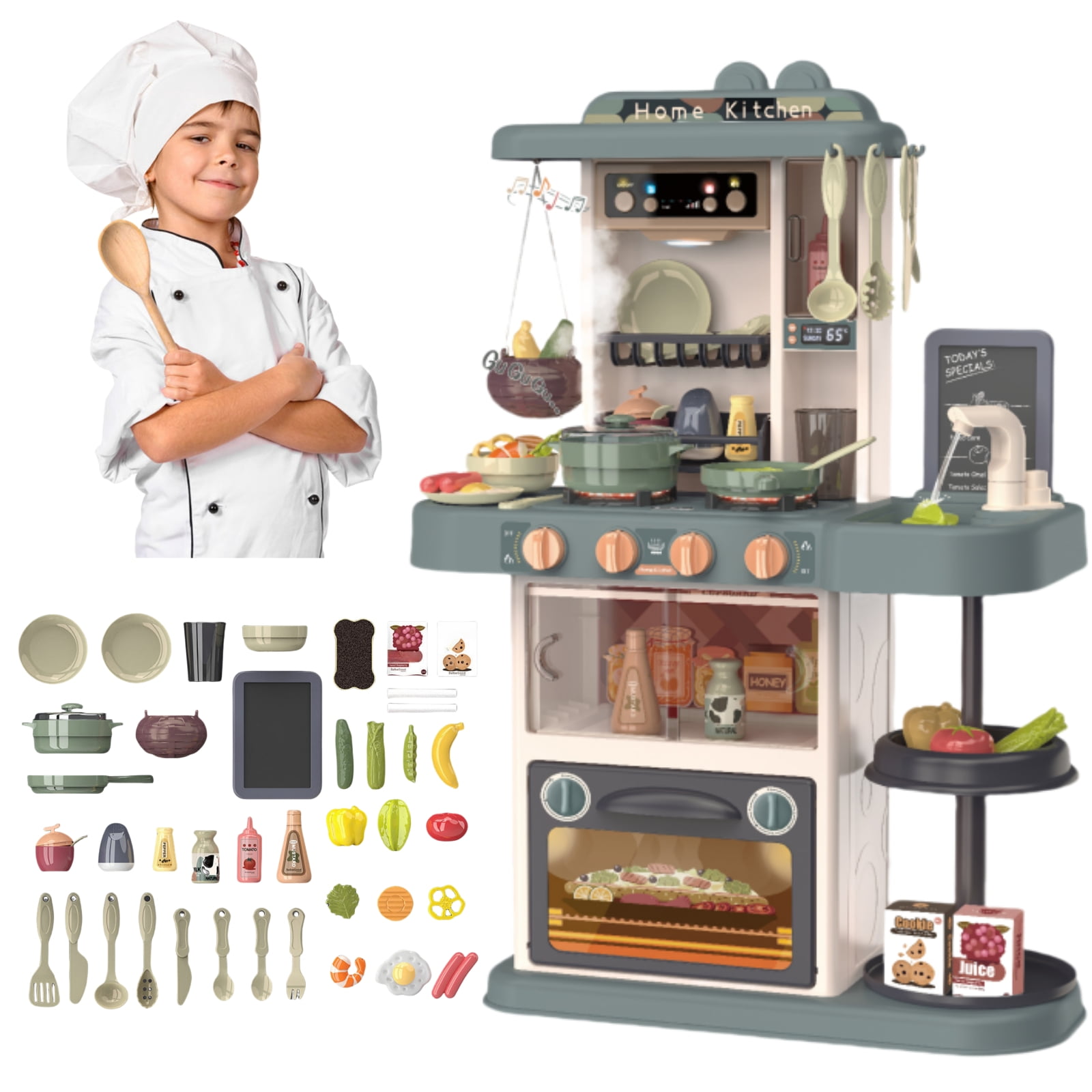 JVBTVB Kids Toy Kitchen Sets, Interactive Kids Kitchen Play Set with ...