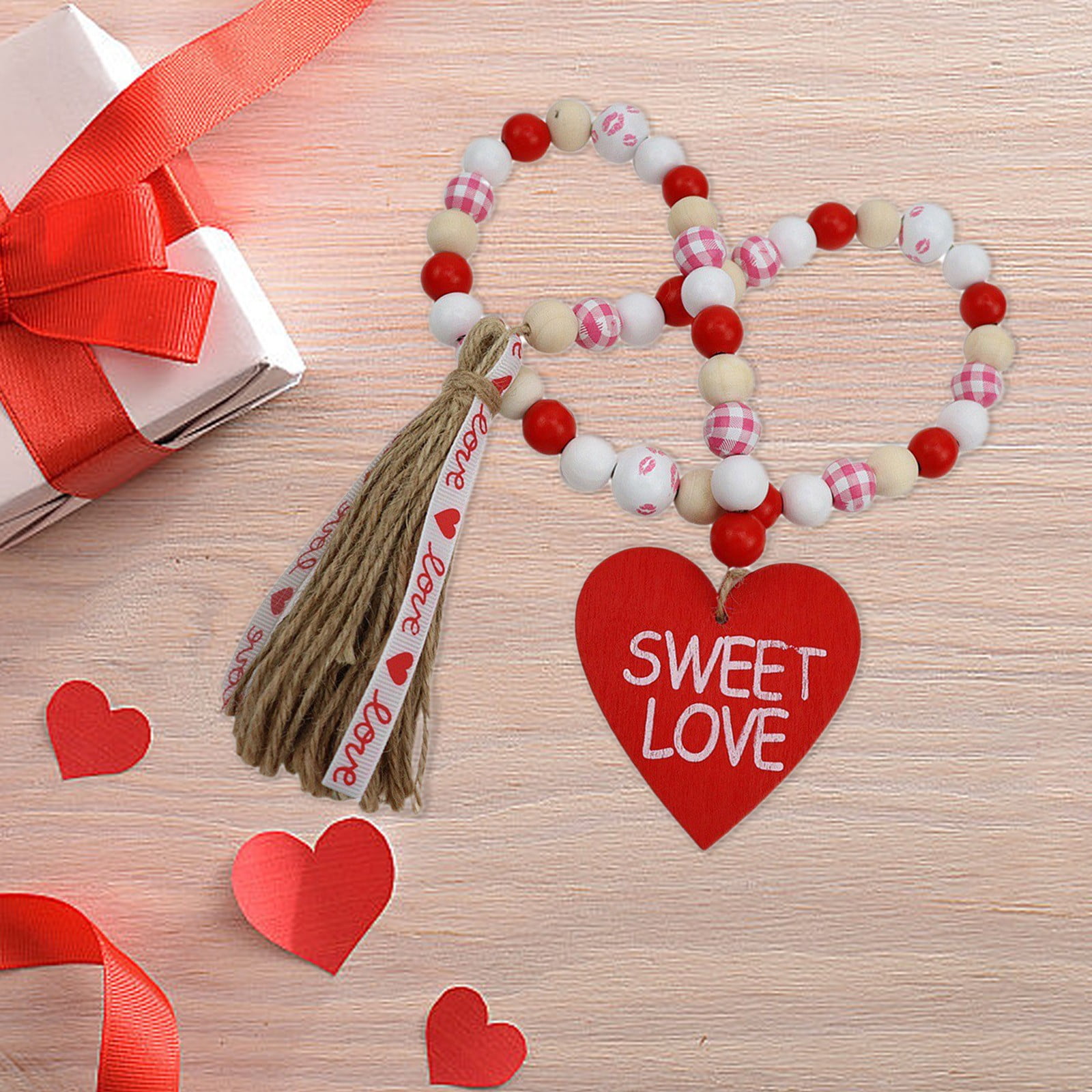 JVBTVB Valentine'S Day Wood Bead Garland With Tassel, 33.46 Inch Red ...