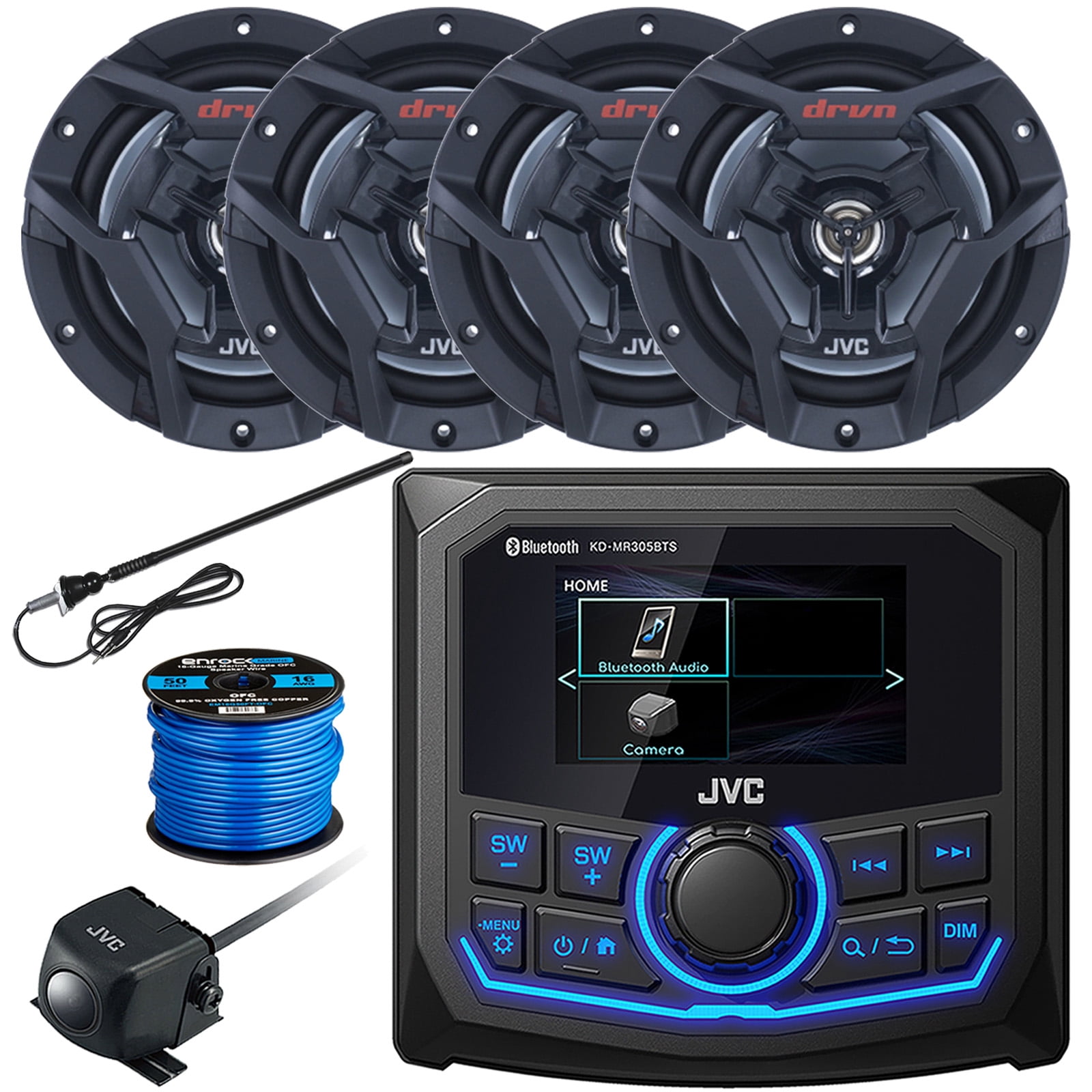 JVC 2.7" Display Bluetooth AM/FM/Weatherband Rear USB AUX Marine Radio ...