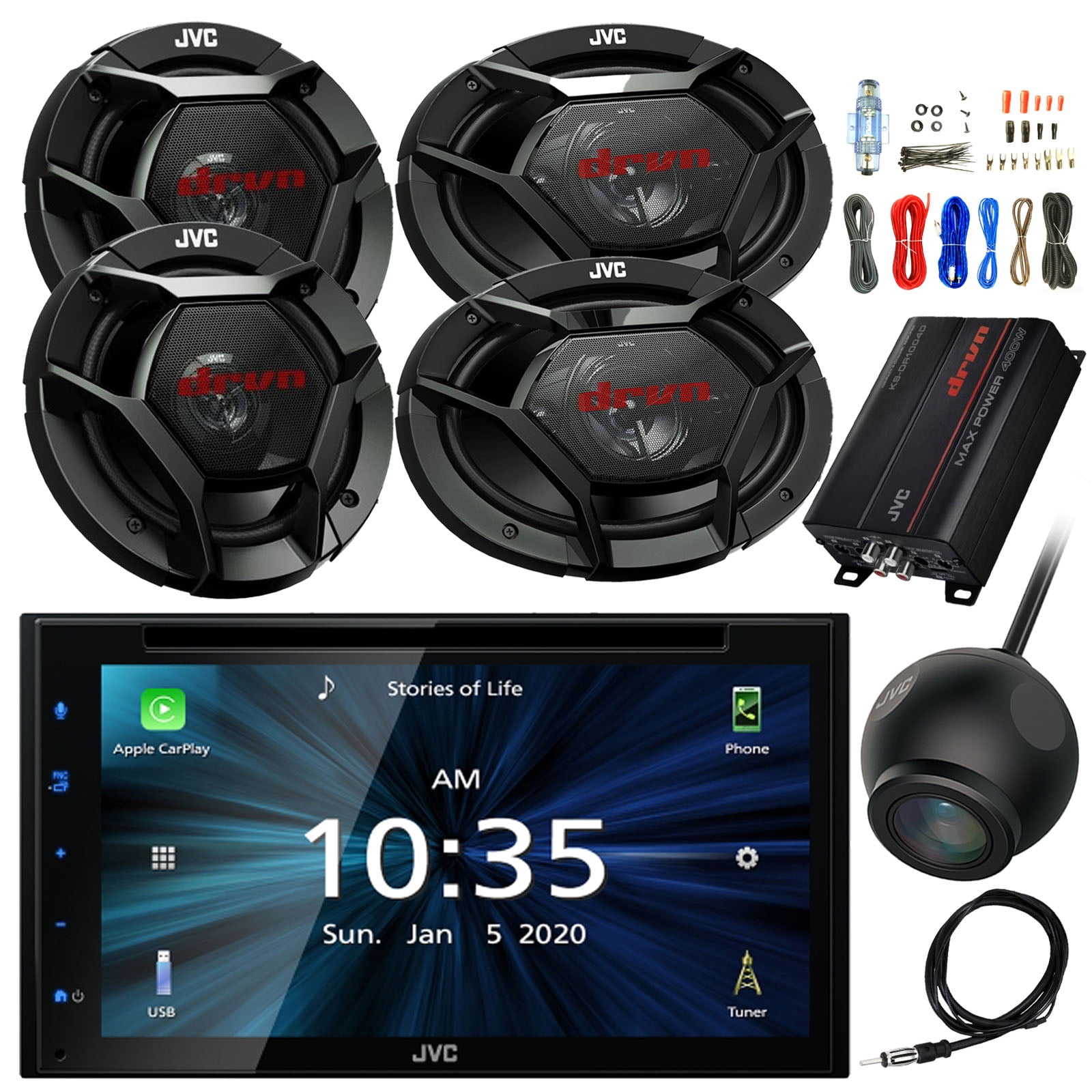 JVC Double DIN 6.8" TouchScreen AM/FM USB Bluetooth DVD Stereo Receiver ...