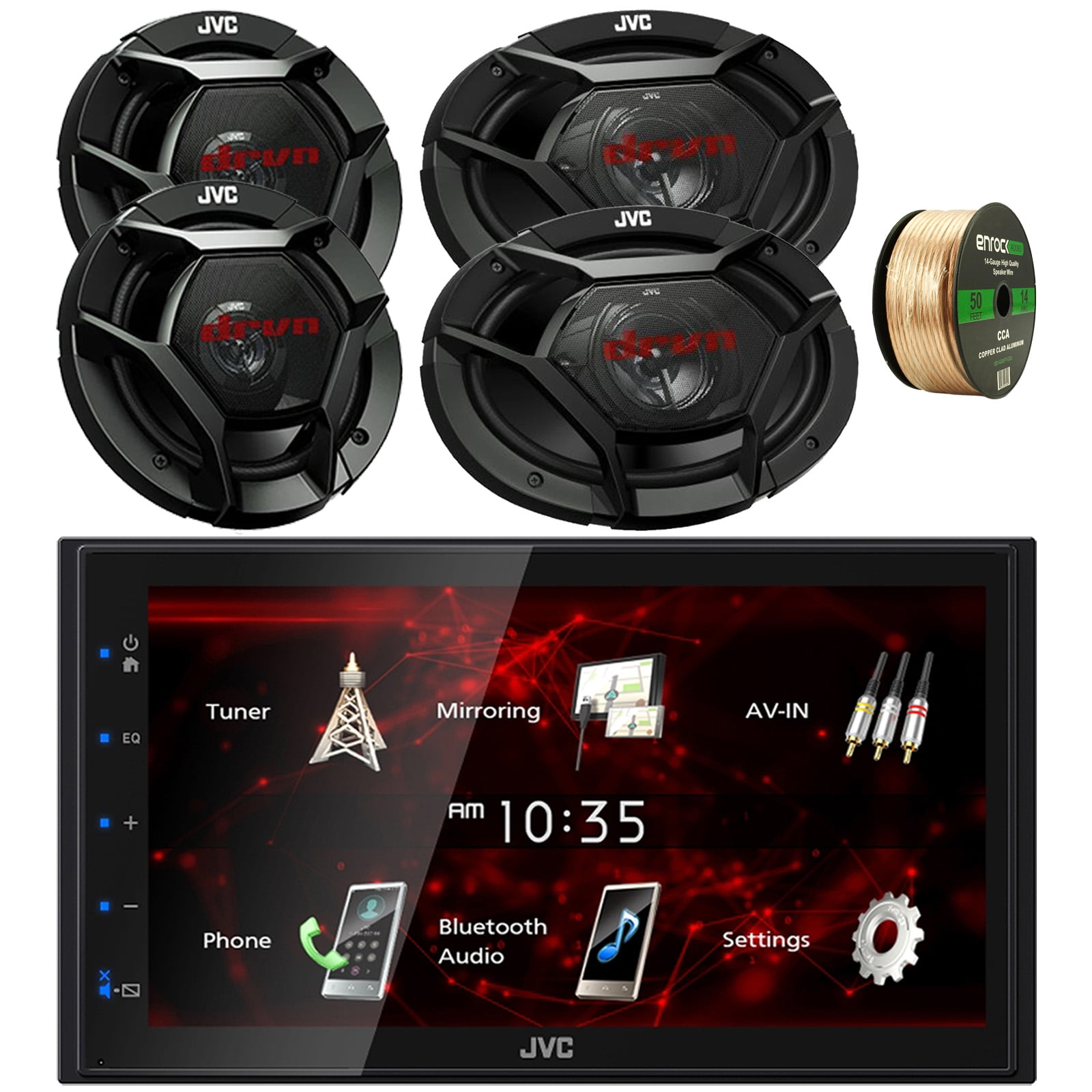 JVC Double DIN 6.8" Touchscreen Bluetooth USB Digital Multimedia Stereo Car Receiver, 2x 6.5 ...