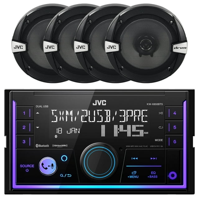 JVC Double DIN In-Dash AM/FM Radio Stereo USB Bluetooth Digital Media Car Stereo Receiver Bundle ...