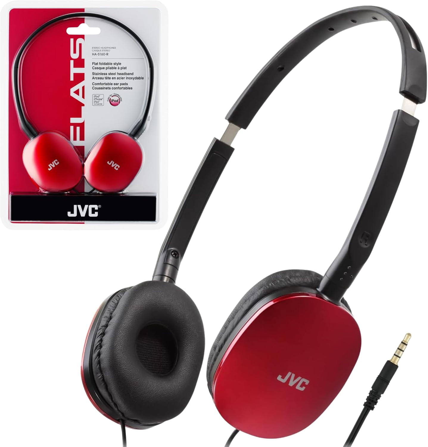 JVC Lightweight Red Flats On Ear Headband Headphones, Swivel Design ...