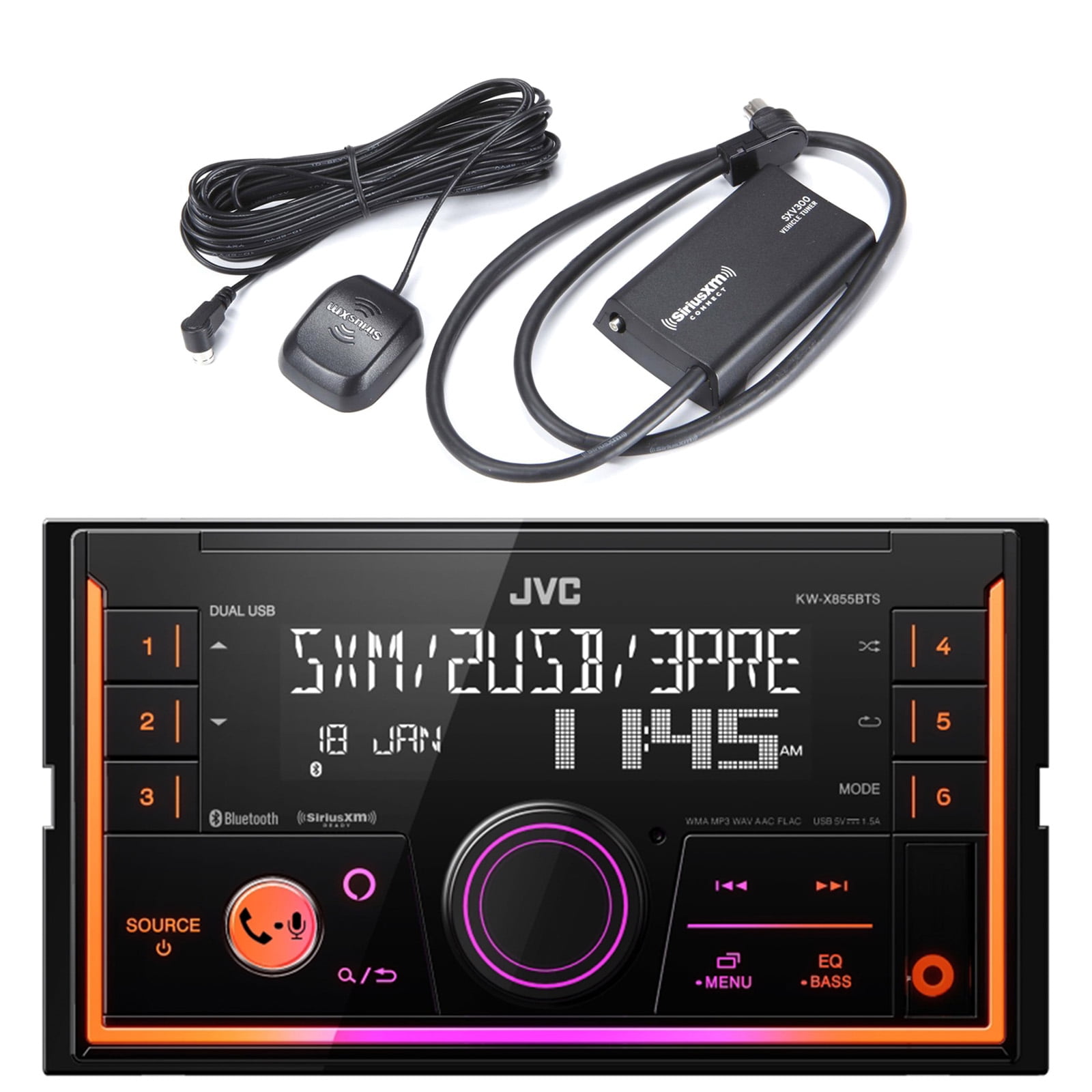 JVC In-Dash Double DIN USB/AUX Bluetooth AM/FM Digital Media Car Radio Receiver with Satellite ...