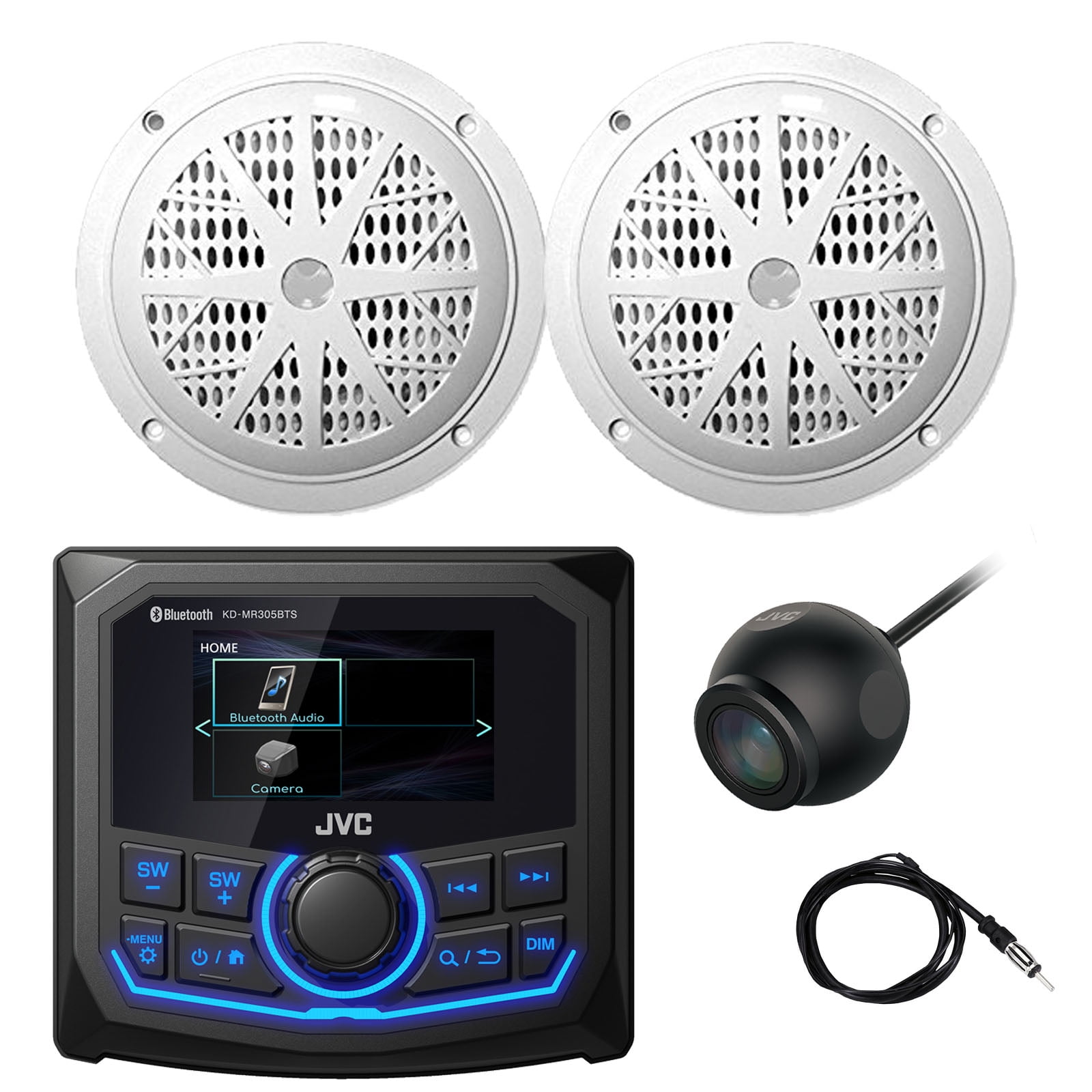 JVC KD-MR305BTS Gauge Style Marine USB/AUX Bluetooth AM/FM/Weatherband ...