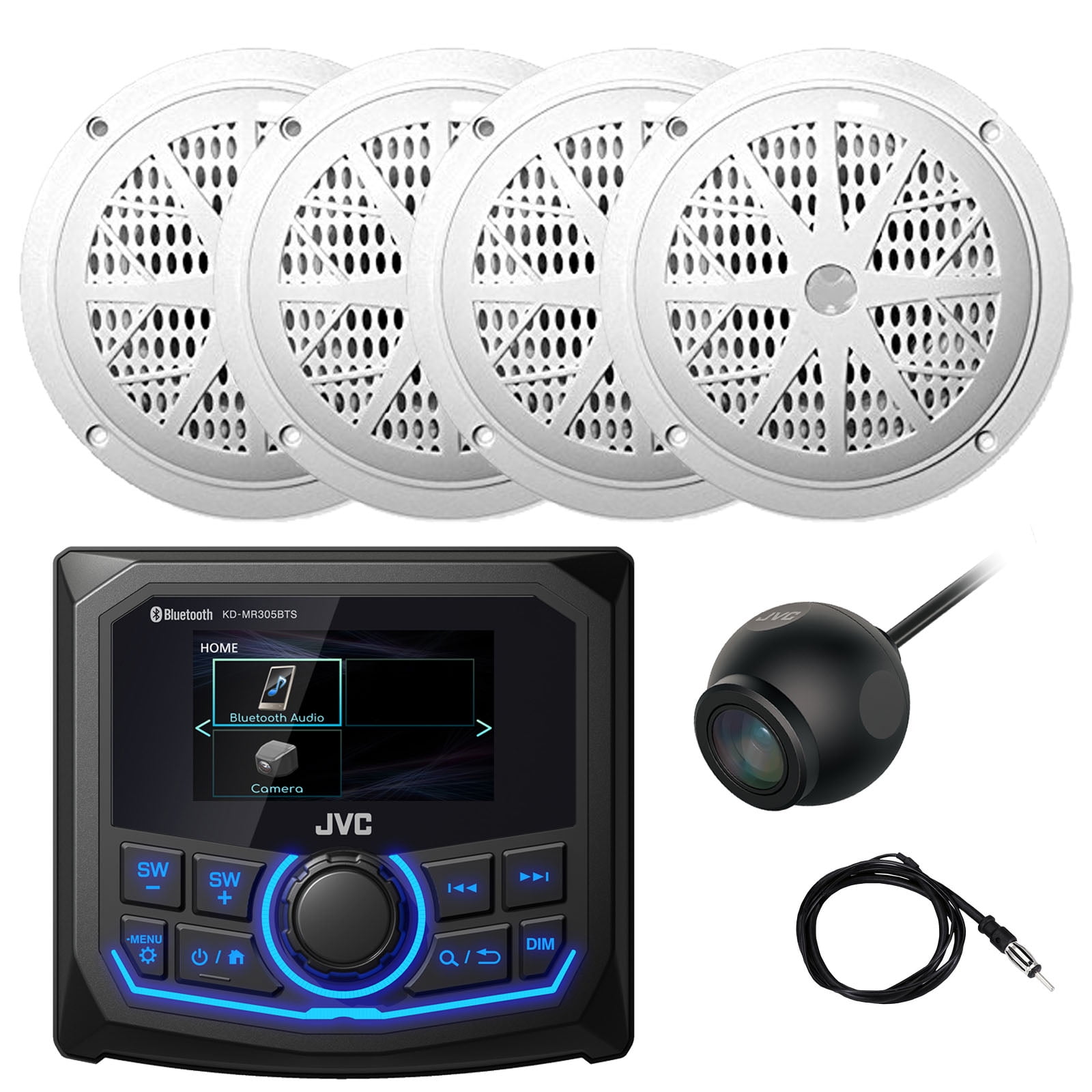 JVC KD-MR305BTS Gauge Style Marine USB/AUX Bluetooth AM/FM/Weatherband Radio Receiver, 4x 5.25 ...