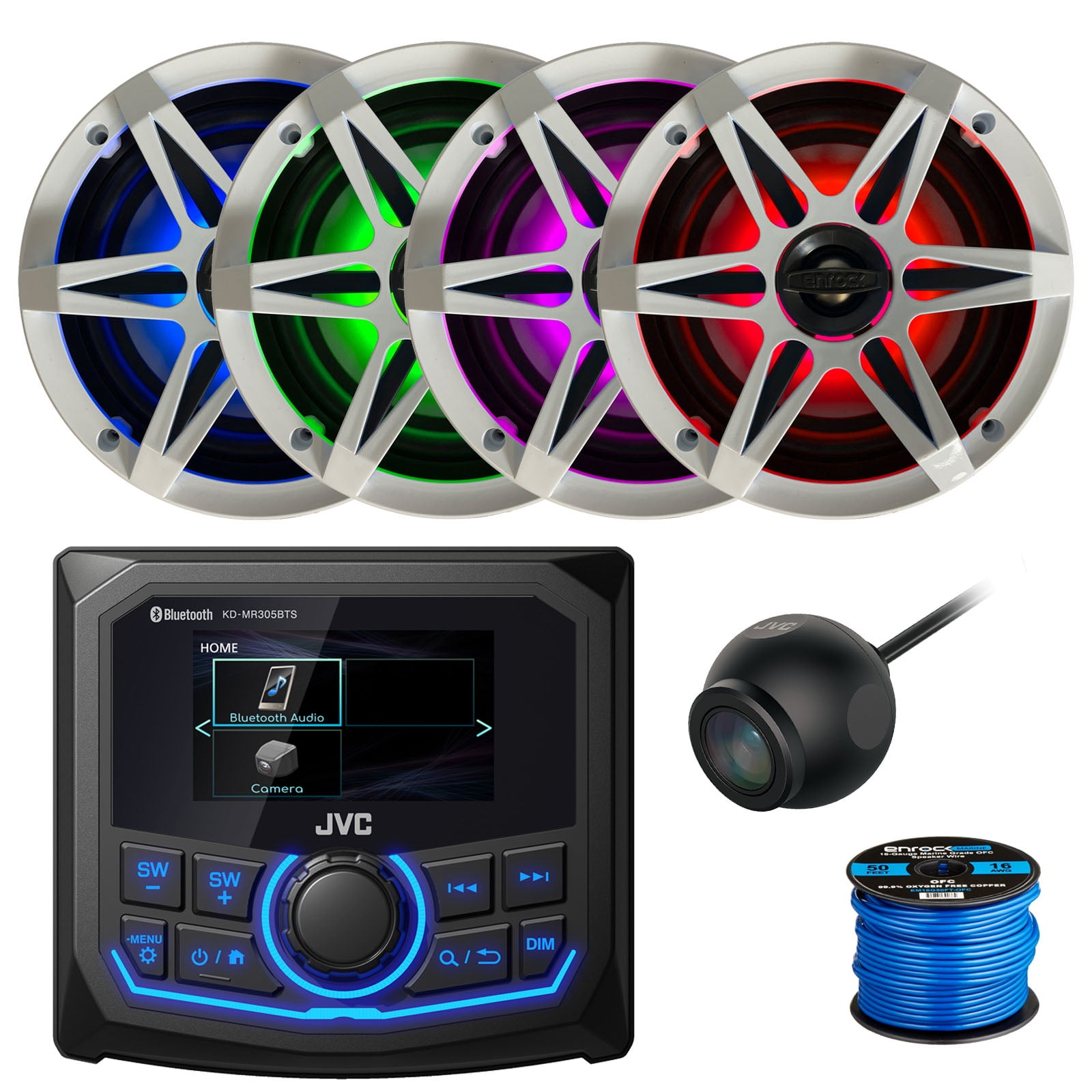 JVC KD-MR305BTS Gauge Style Marine USB/AUX Bluetooth AM/FM/Weatherband ...