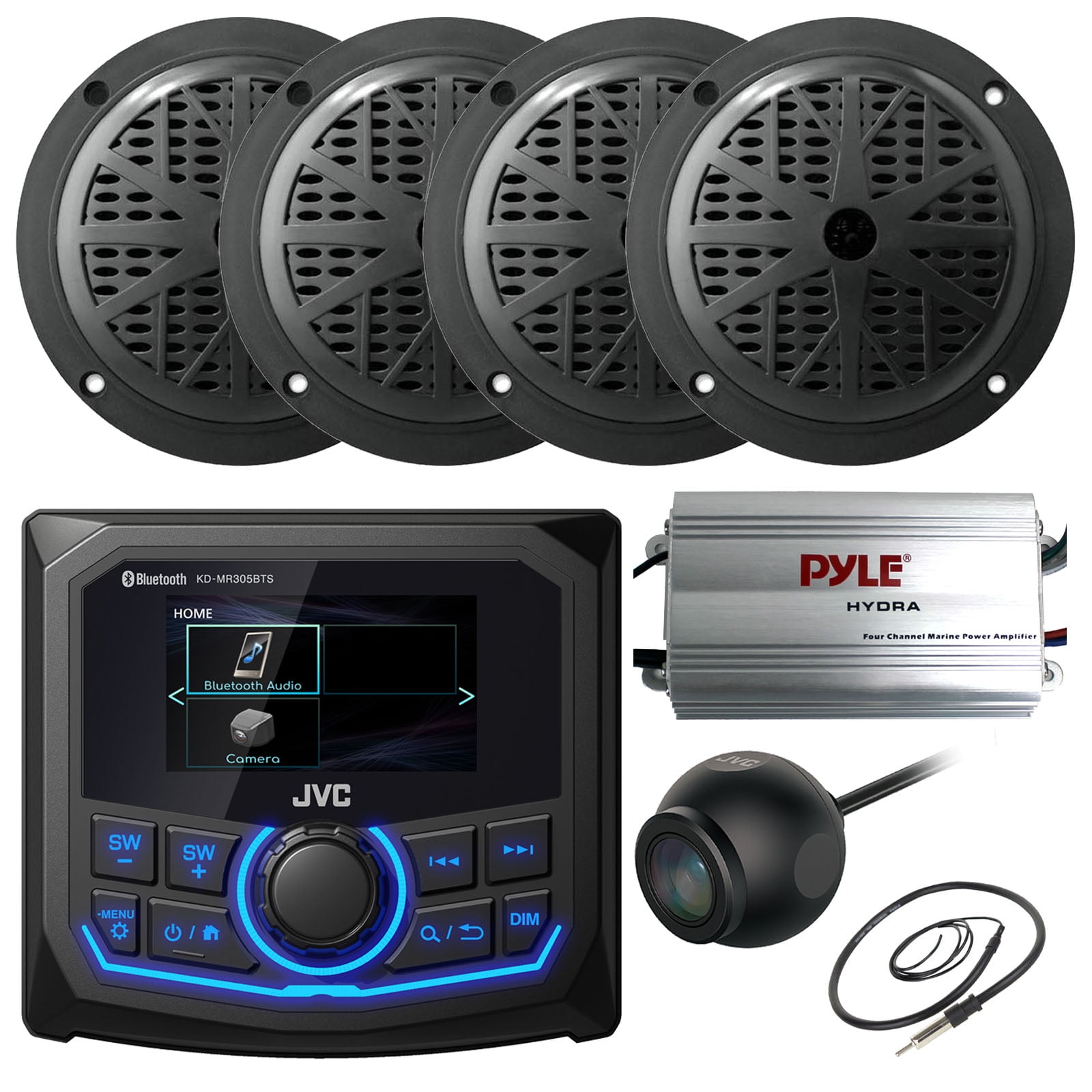 JVC KD-MR305BTS Gauge Style Marine USB Bluetooth AM/FM/Weatherband ...