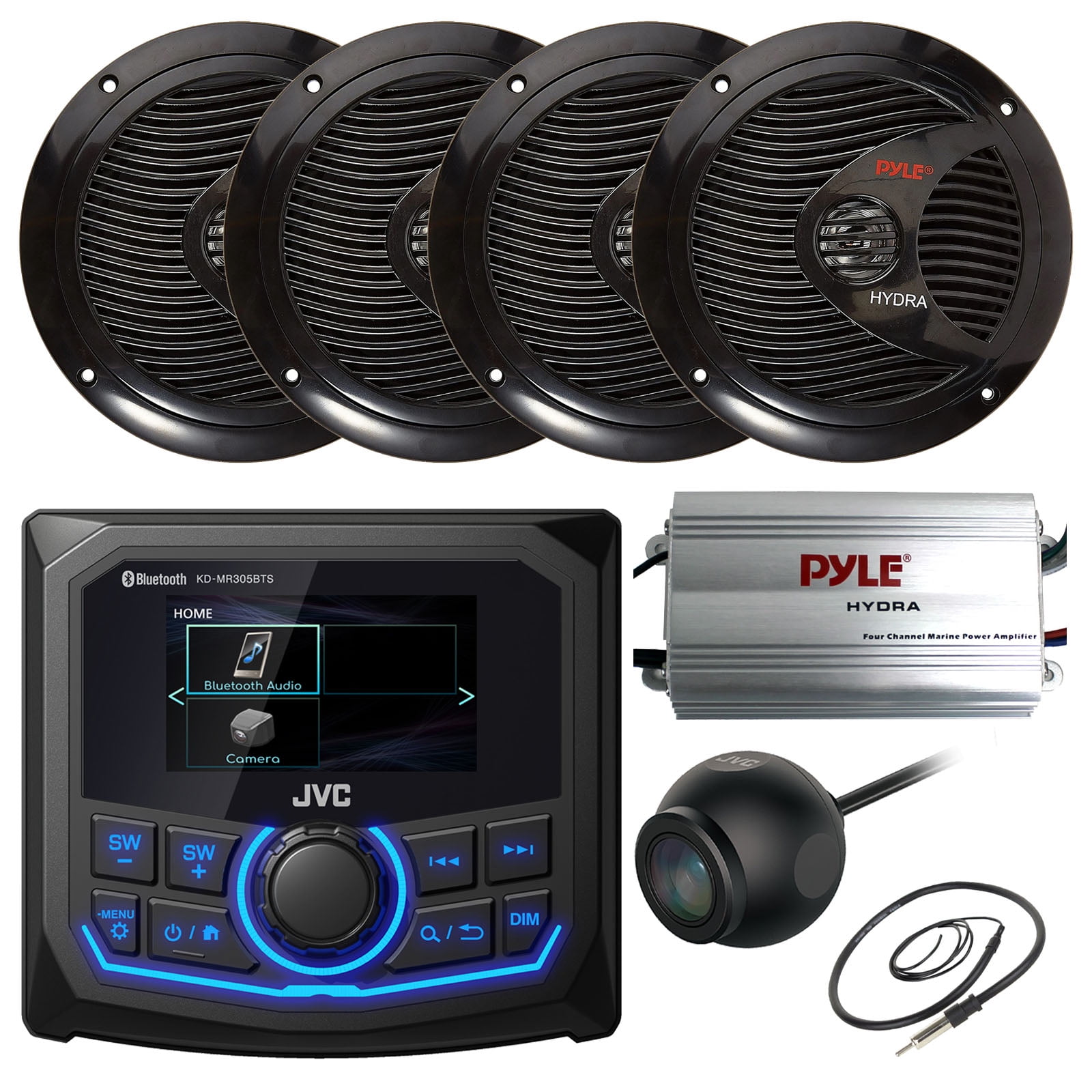 JVC KD-MR305BTS Gauge Style Marine USB Bluetooth AM/FM/Weatherband ...