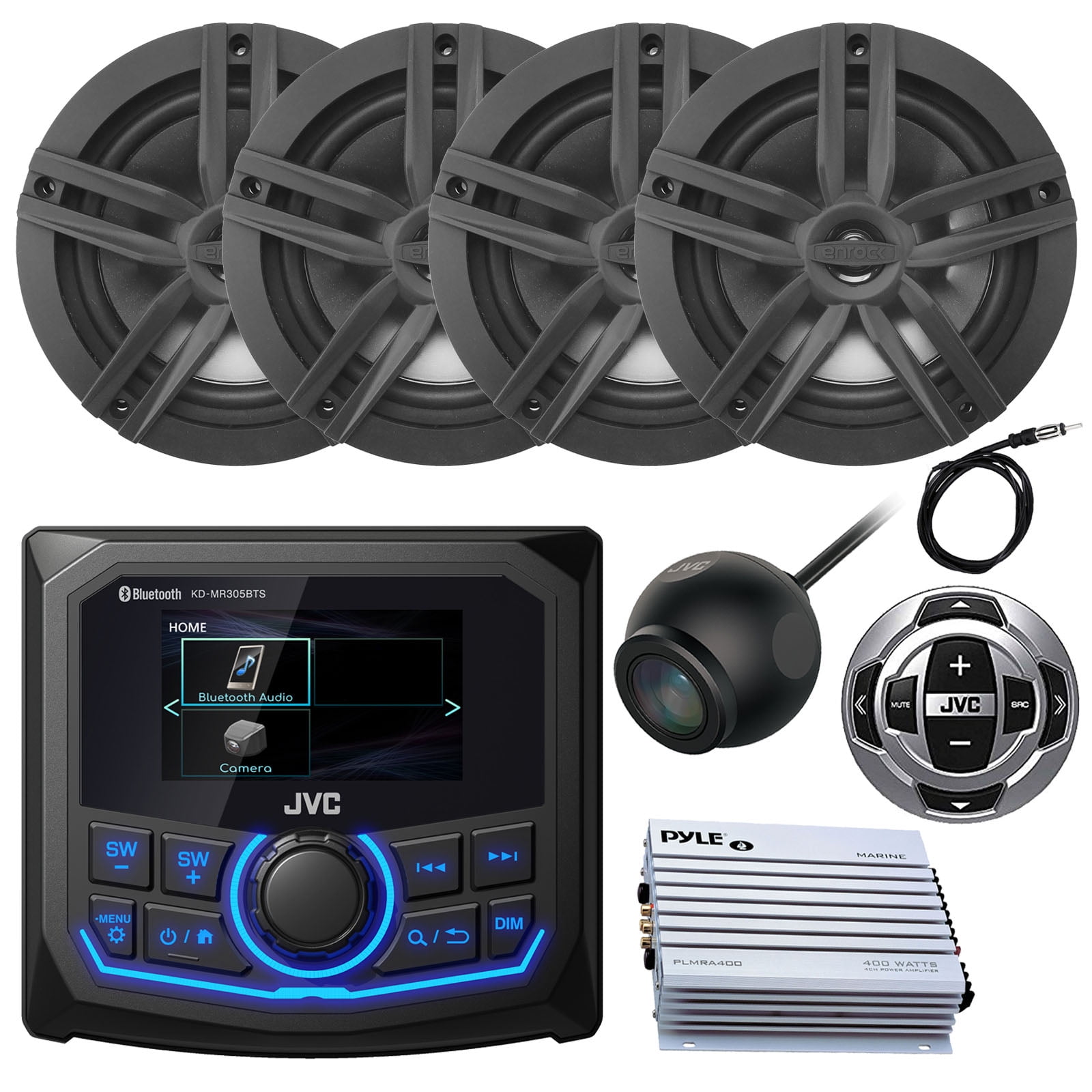 JVC KD-MR305BTS Gauge Style Marine USB Bluetooth AM/FM/Weatherband ...